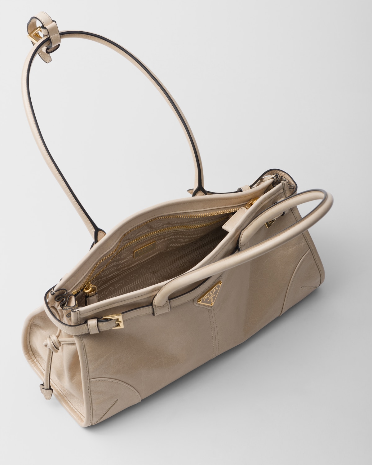Travertine Prada Bonnie Medium Leather Handbag | PRADA