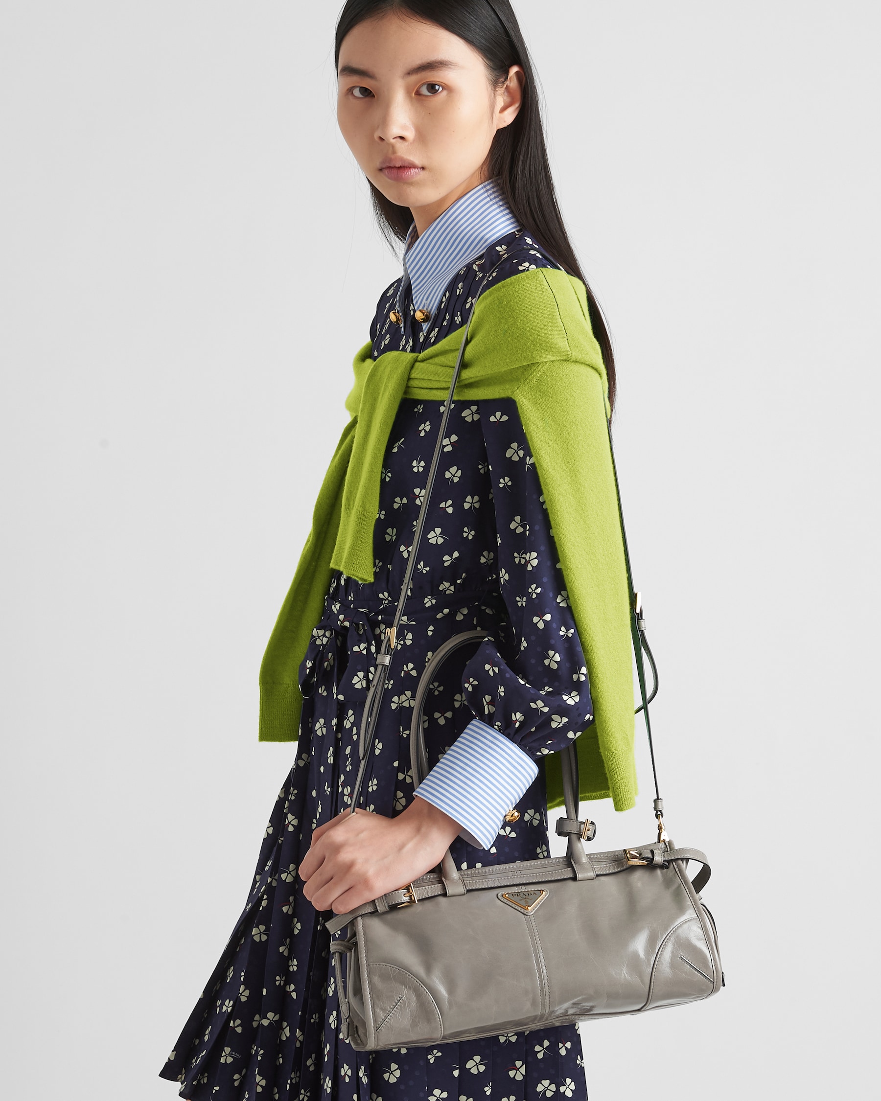 Pewter Medium Leather Handbag | PRADA