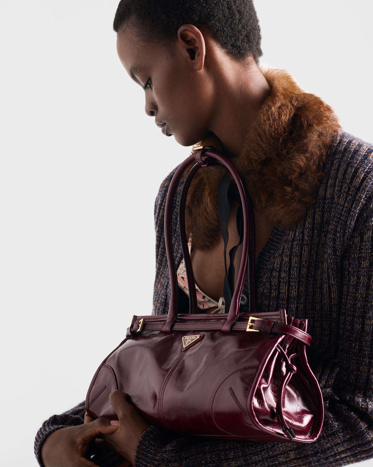 Burgundy Prada Bonnie Medium Leather Handbag | PRADA