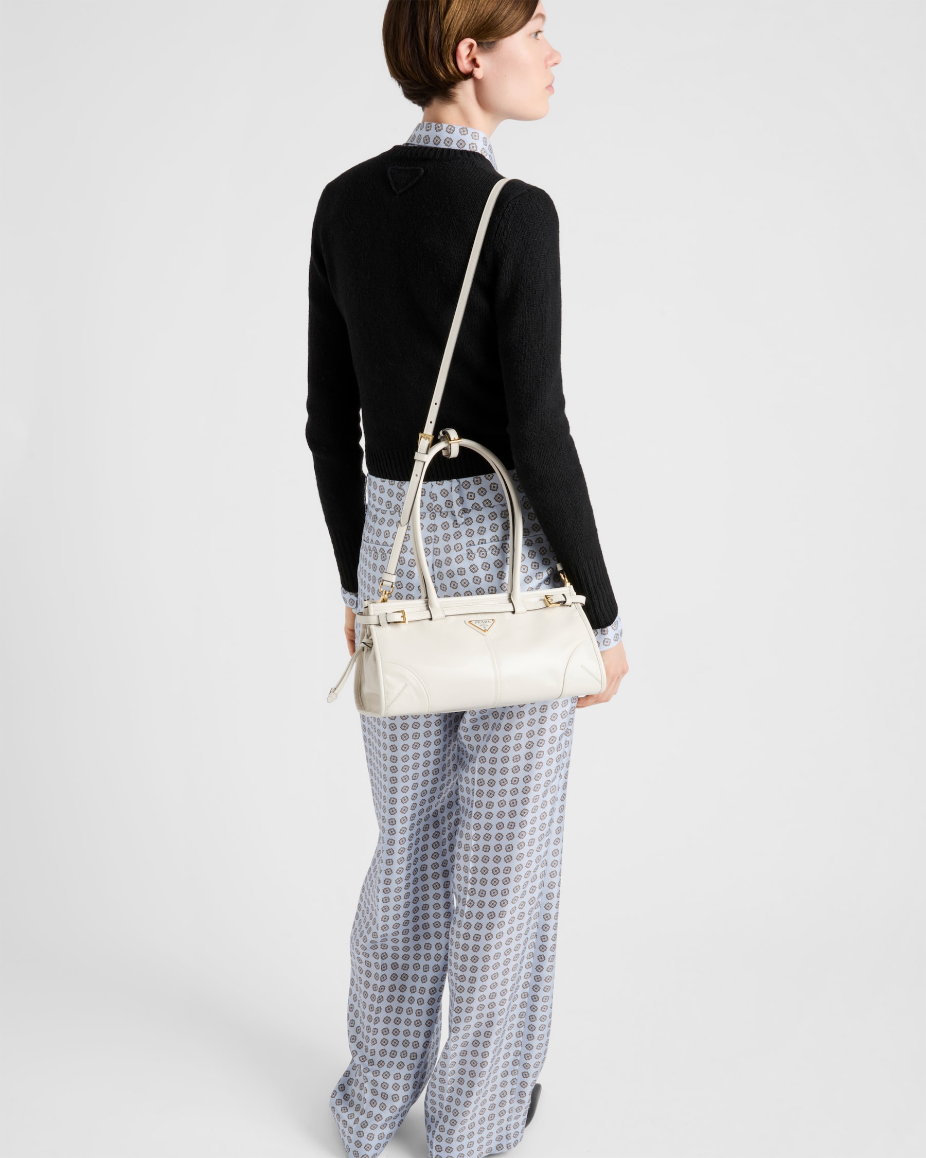 White Prada Bonnie Medium Leather Handbag | PRADA