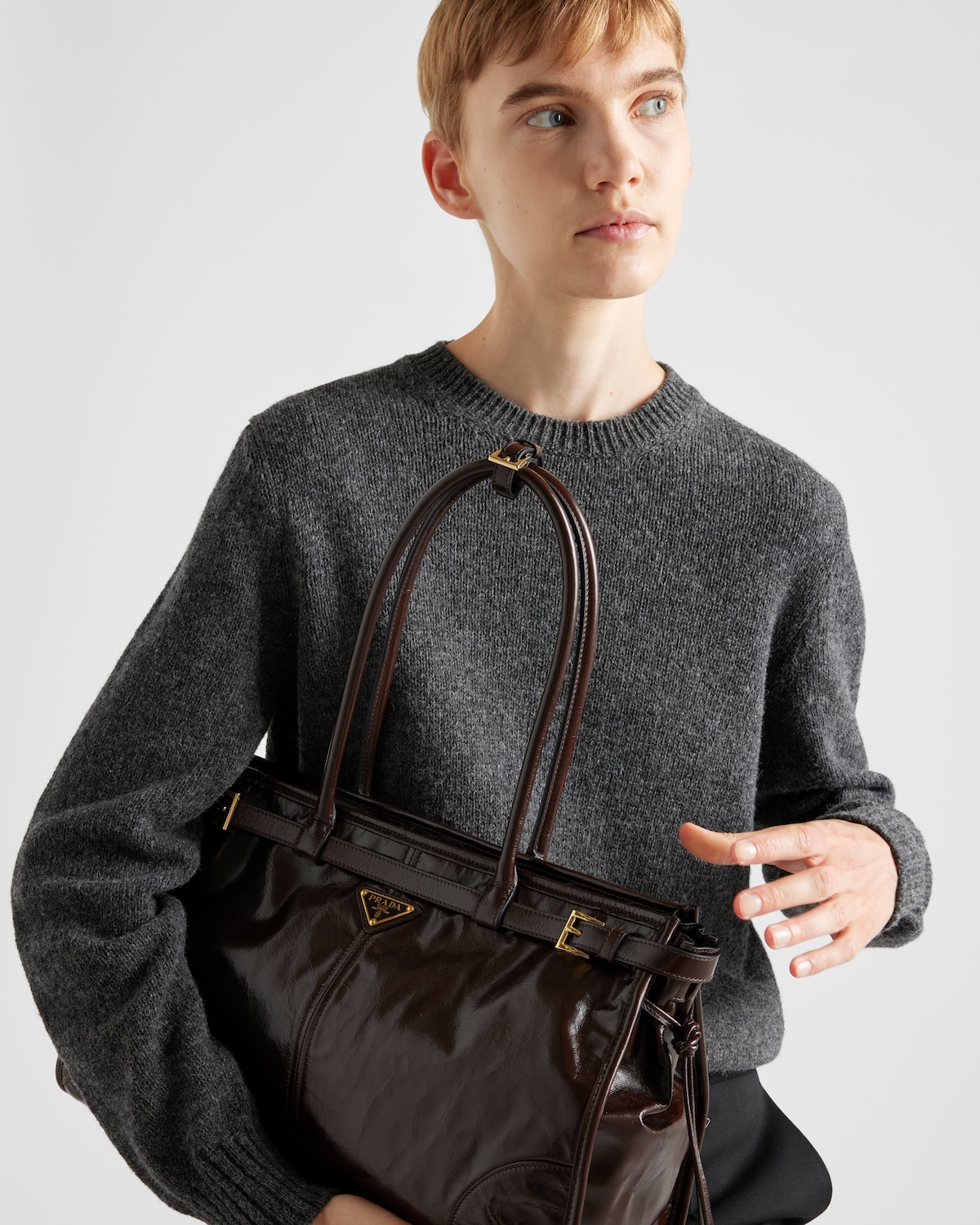 Dark Brown Prada Bonnie Large Leather Handbag | PRADA