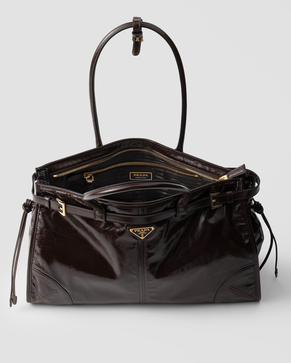 Dark Brown Prada Bonnie Large Leather Handbag | PRADA