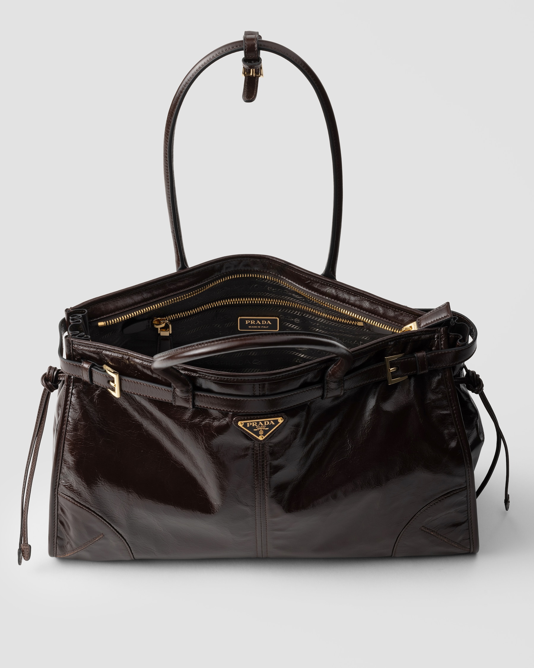 Dark Brown Prada Bonnie Large Leather Handbag | PRADA