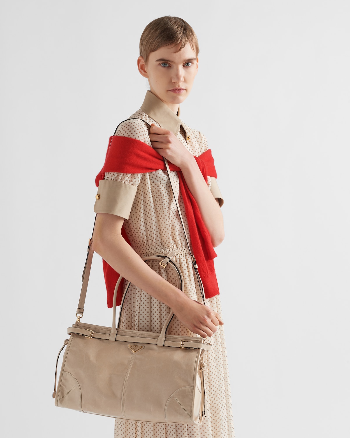 Travertine Large Leather Handbag | PRADA