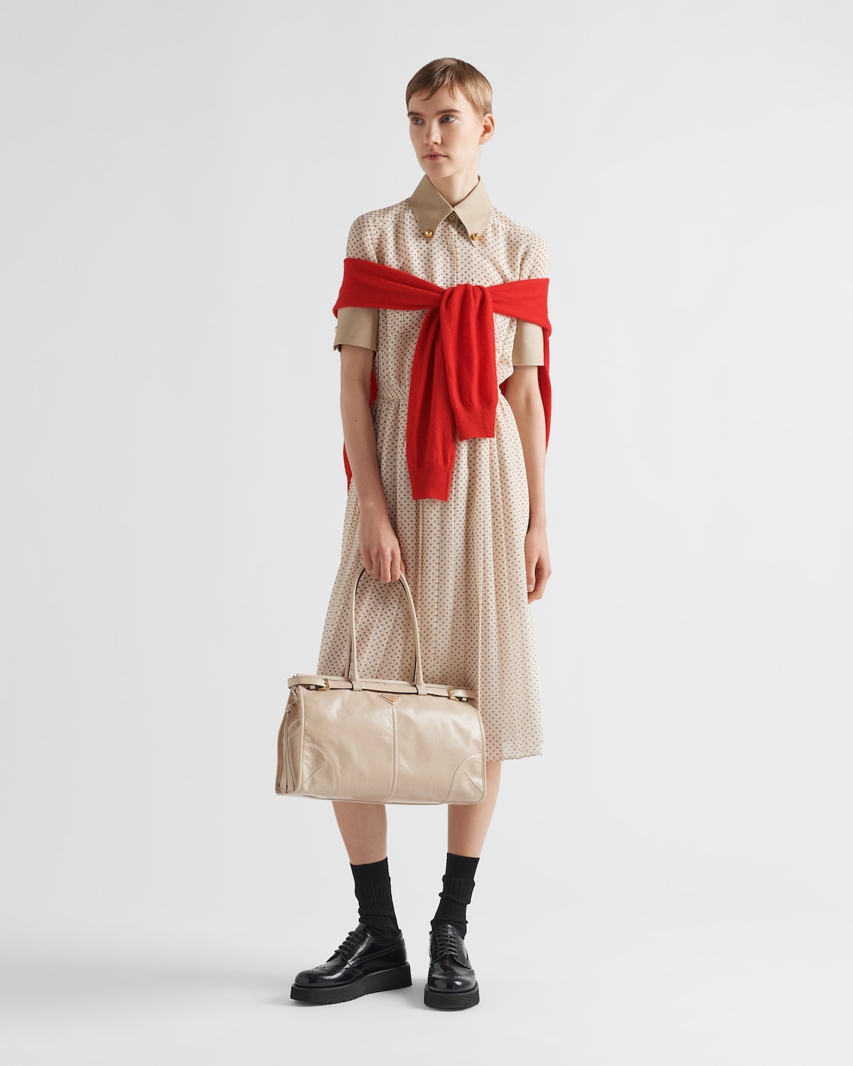 Travertine Prada Bonnie Large Leather Handbag | PRADA