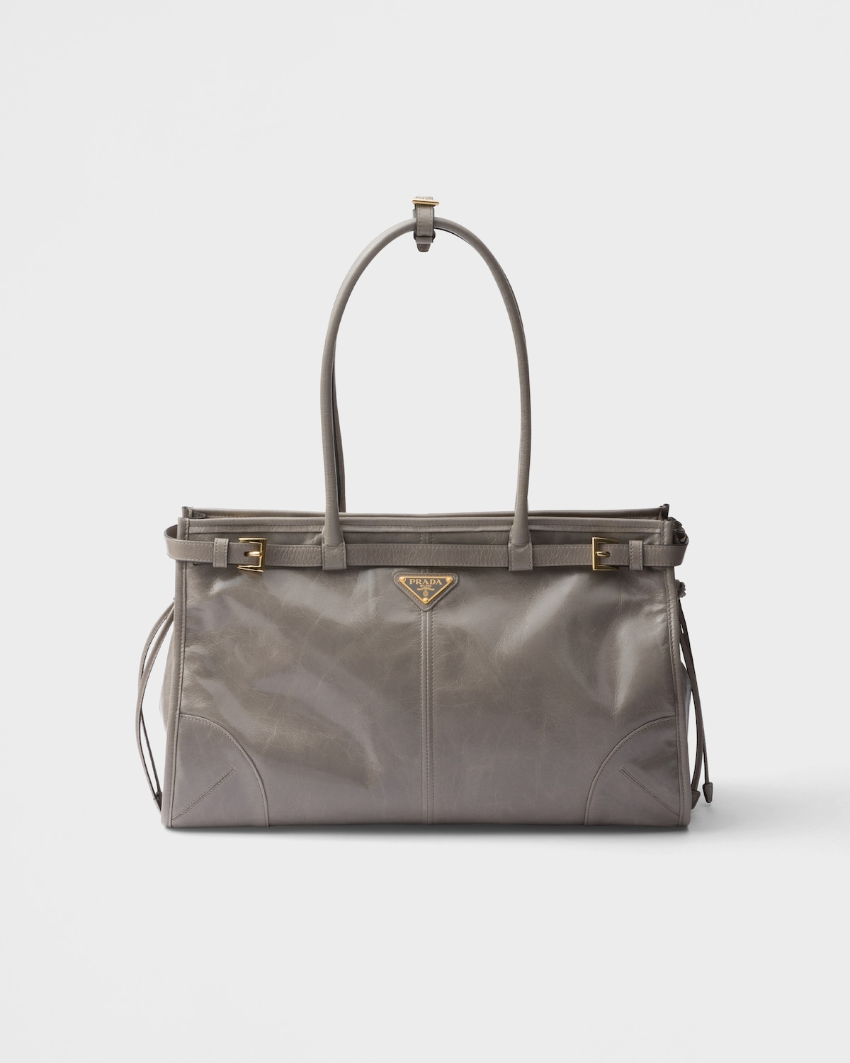 青灰色 Prada Bonnie大号皮革手袋 | PRADA