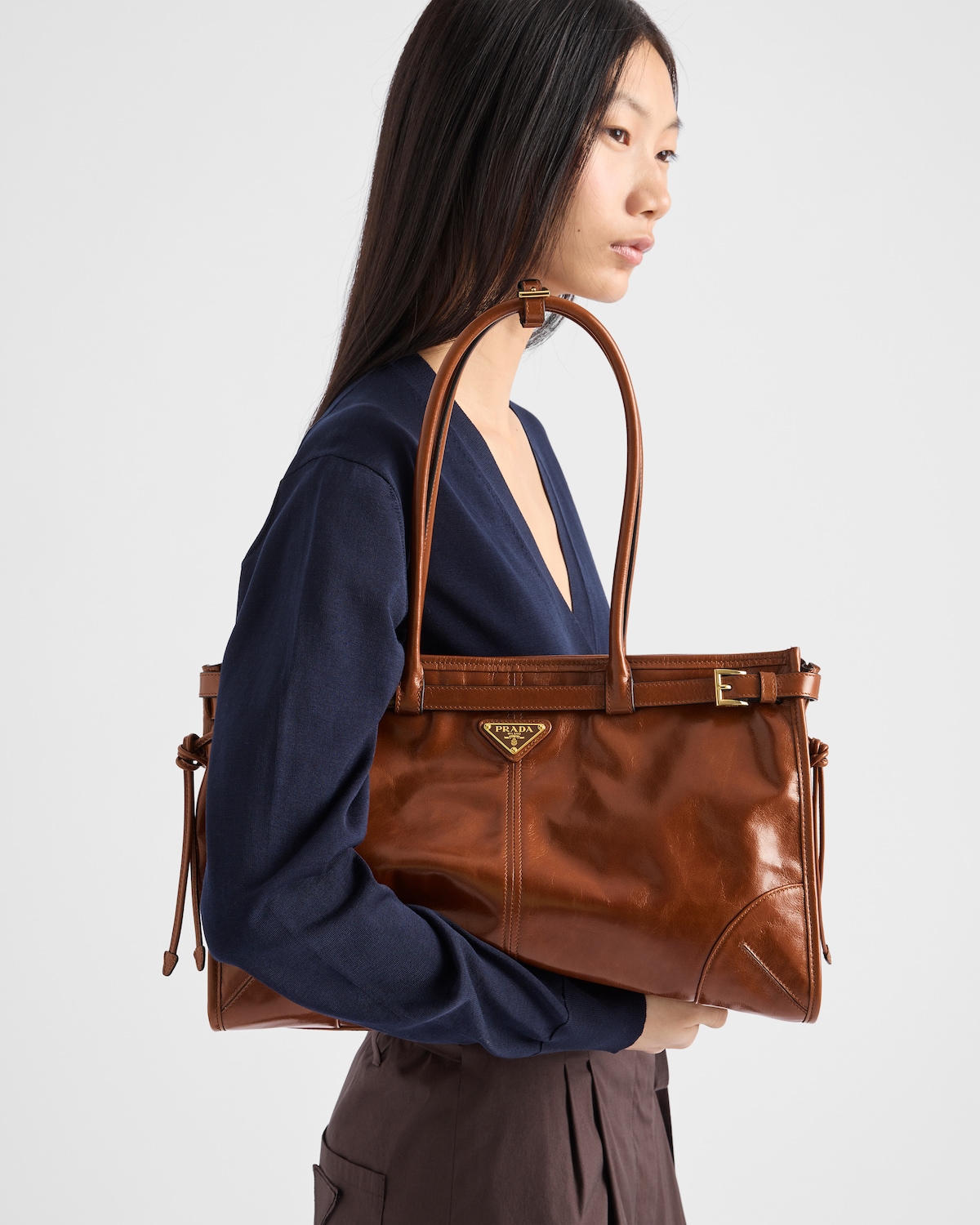 Palisander Prada Bonnie Large Leather Handbag | PRADA