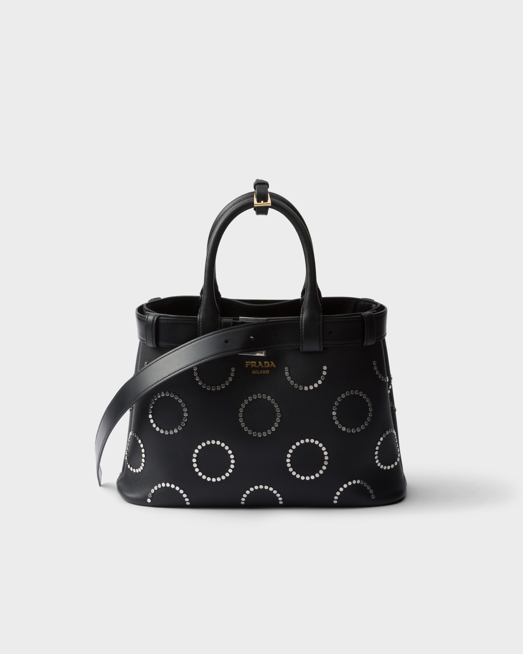 Black Prada Buckle Medium Leather Bag With Appliqués | PRADA