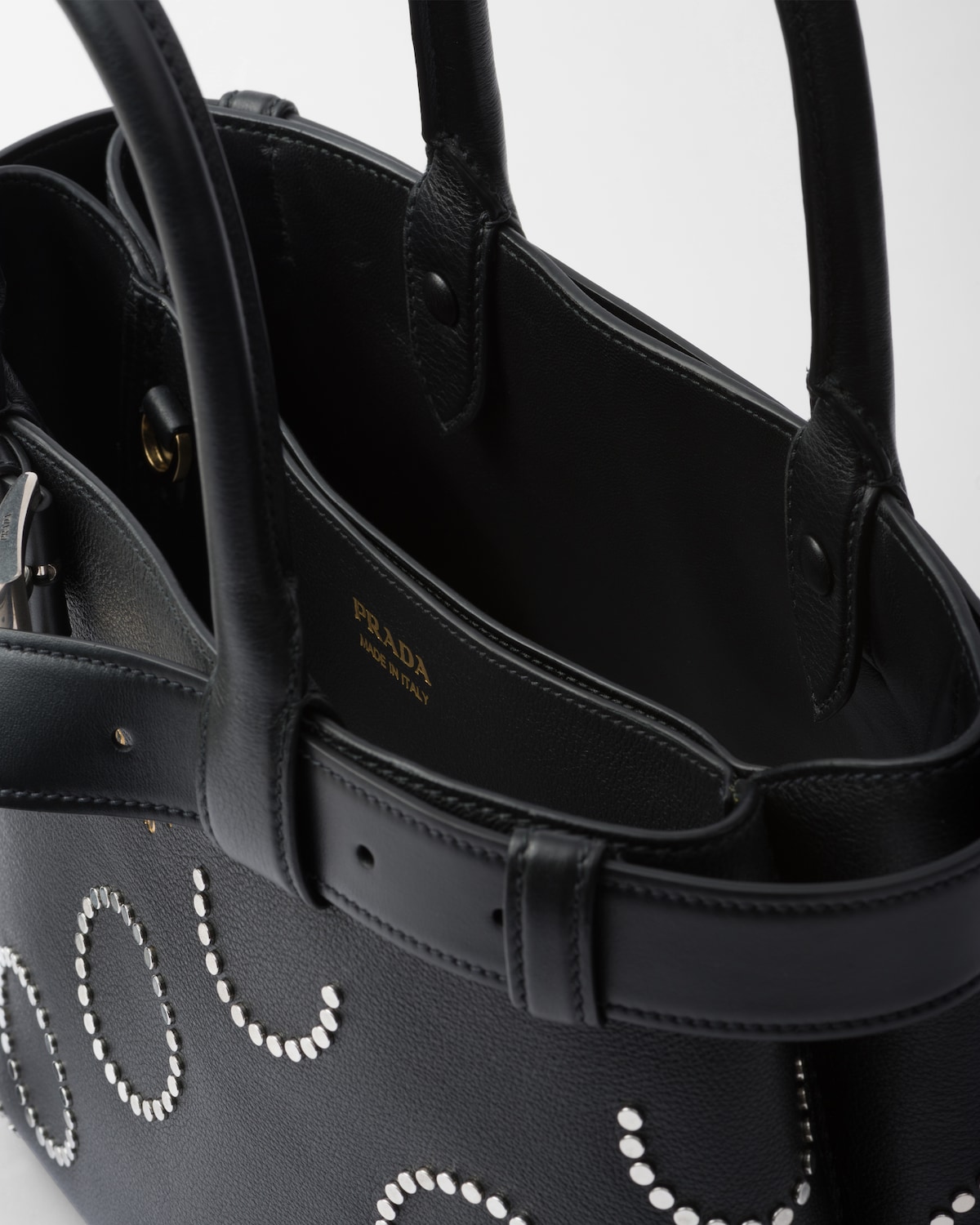 Black Prada Buckle Medium Leather Bag With Appliqués | PRADA