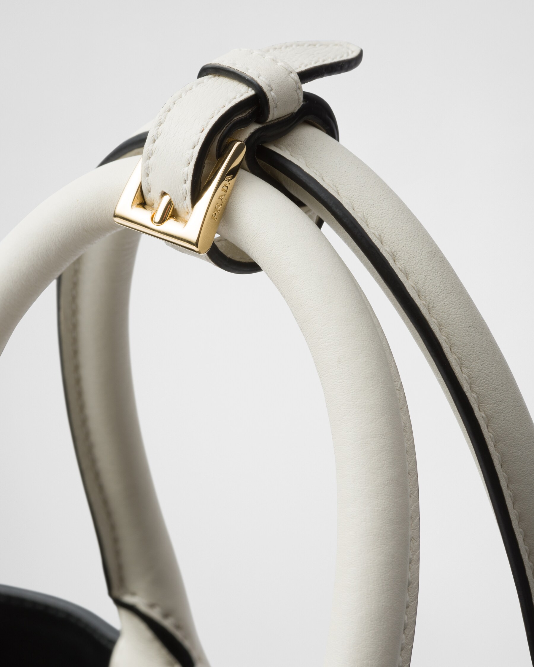 White/black Prada Buckle Medium Leather Bag With Appliqués | PRADA