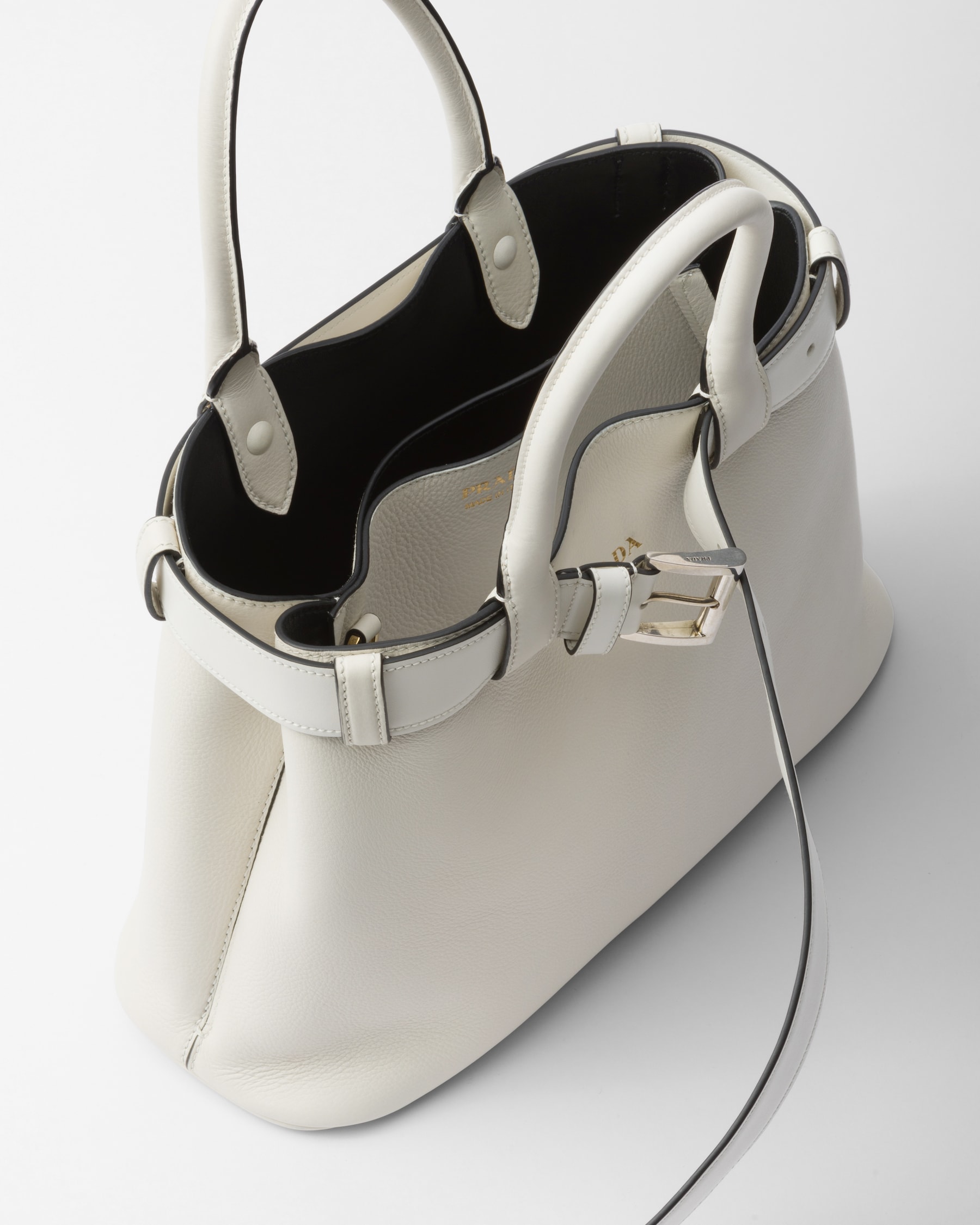 White/black Prada Buckle Medium Leather Handbag With Belt | PRADA