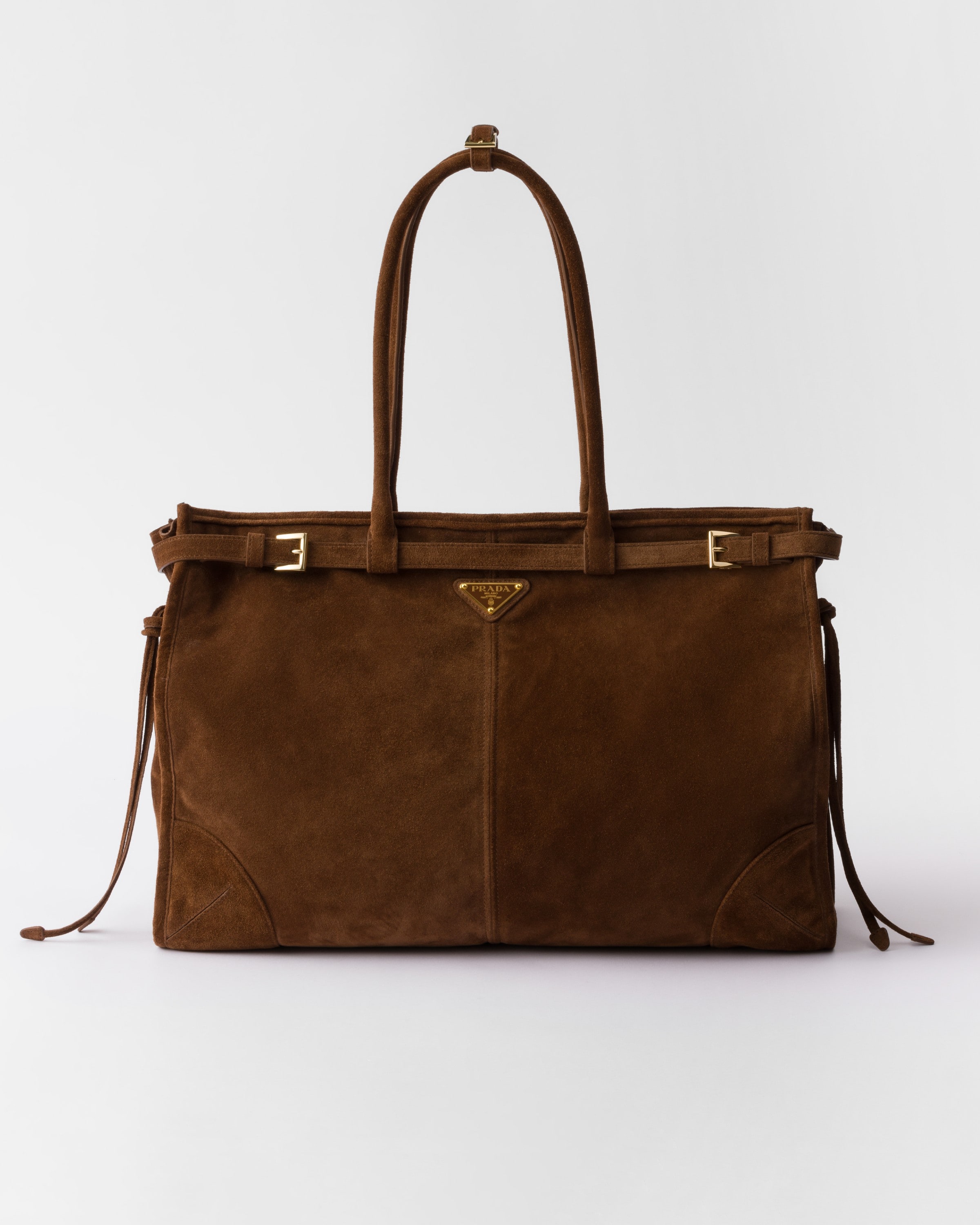 Cocoa Brown Large Suede Handbag | PRADA