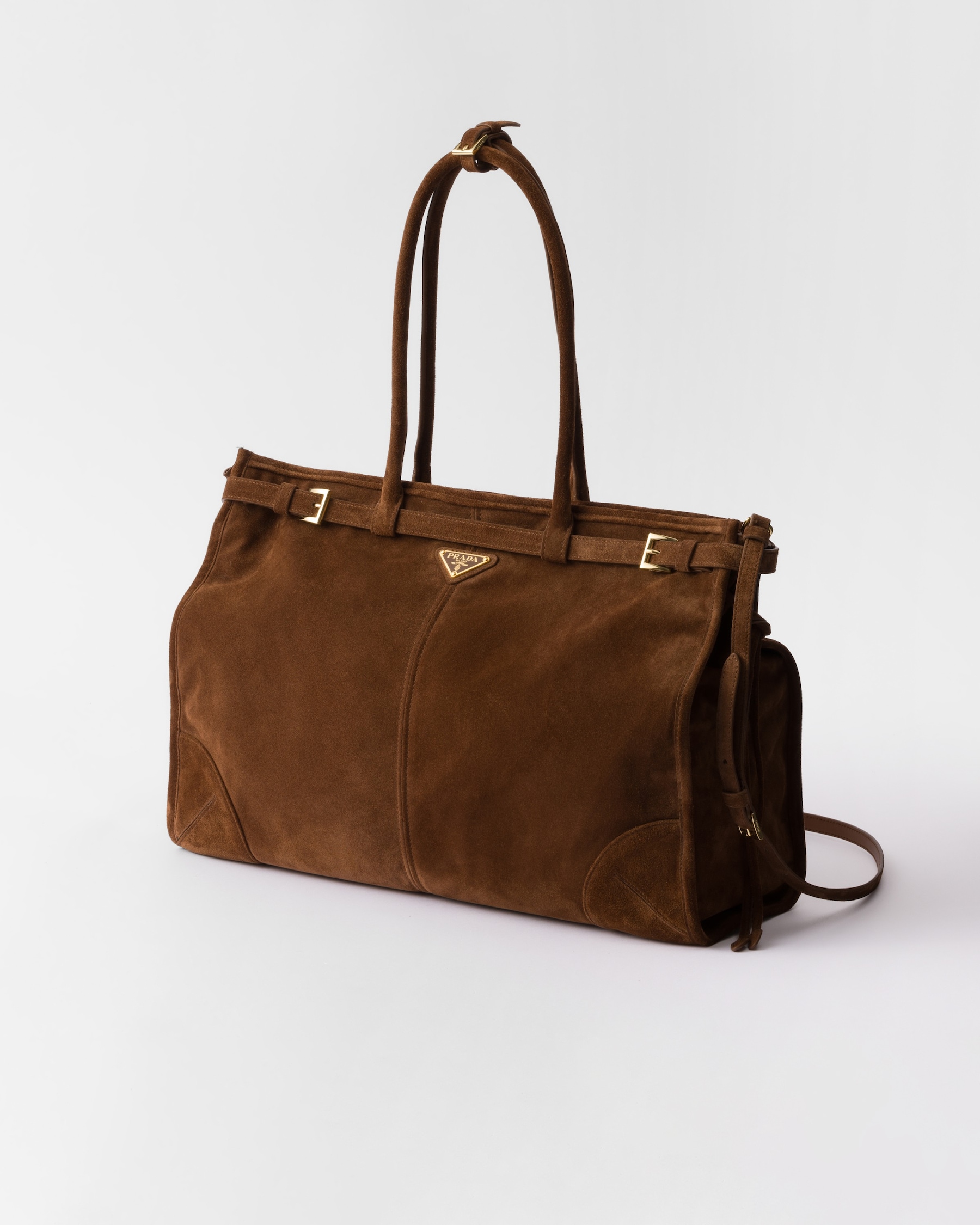 Cocoa Brown Prada Bonnie Extra-large Suede Handbag | PRADA