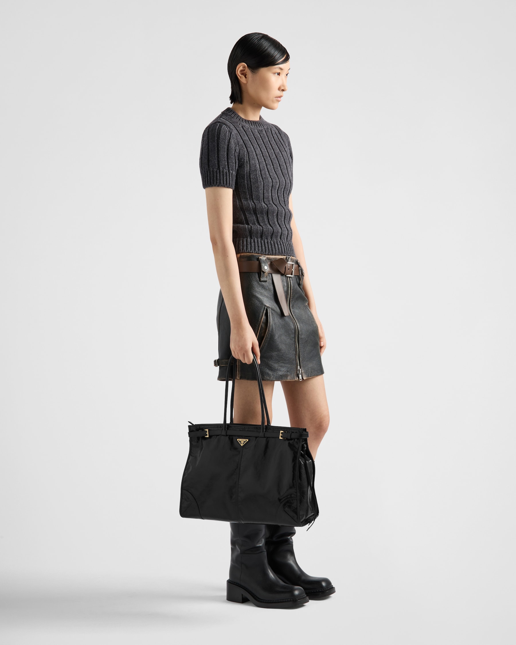 Black Prada Bonnie Extra-large Leather Handbag | PRADA - United States