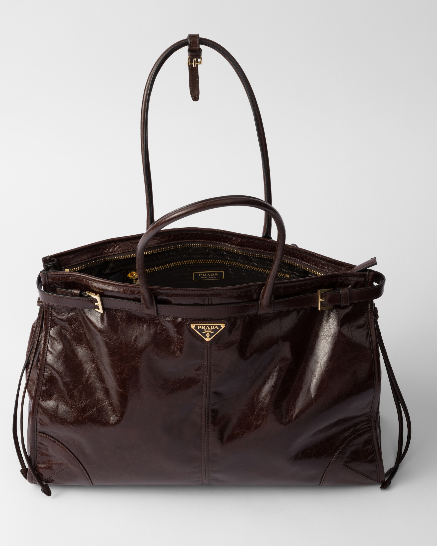 Dark Brown Large Leather Handbag | PRADA