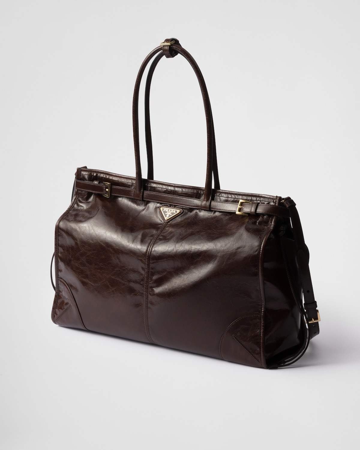Dark Brown Large Leather Handbag | PRADA
