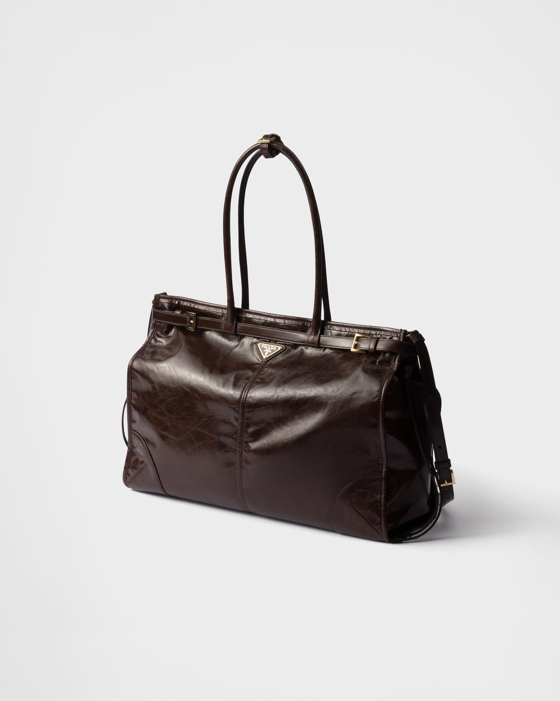 Dark Brown Large Leather Handbag | PRADA