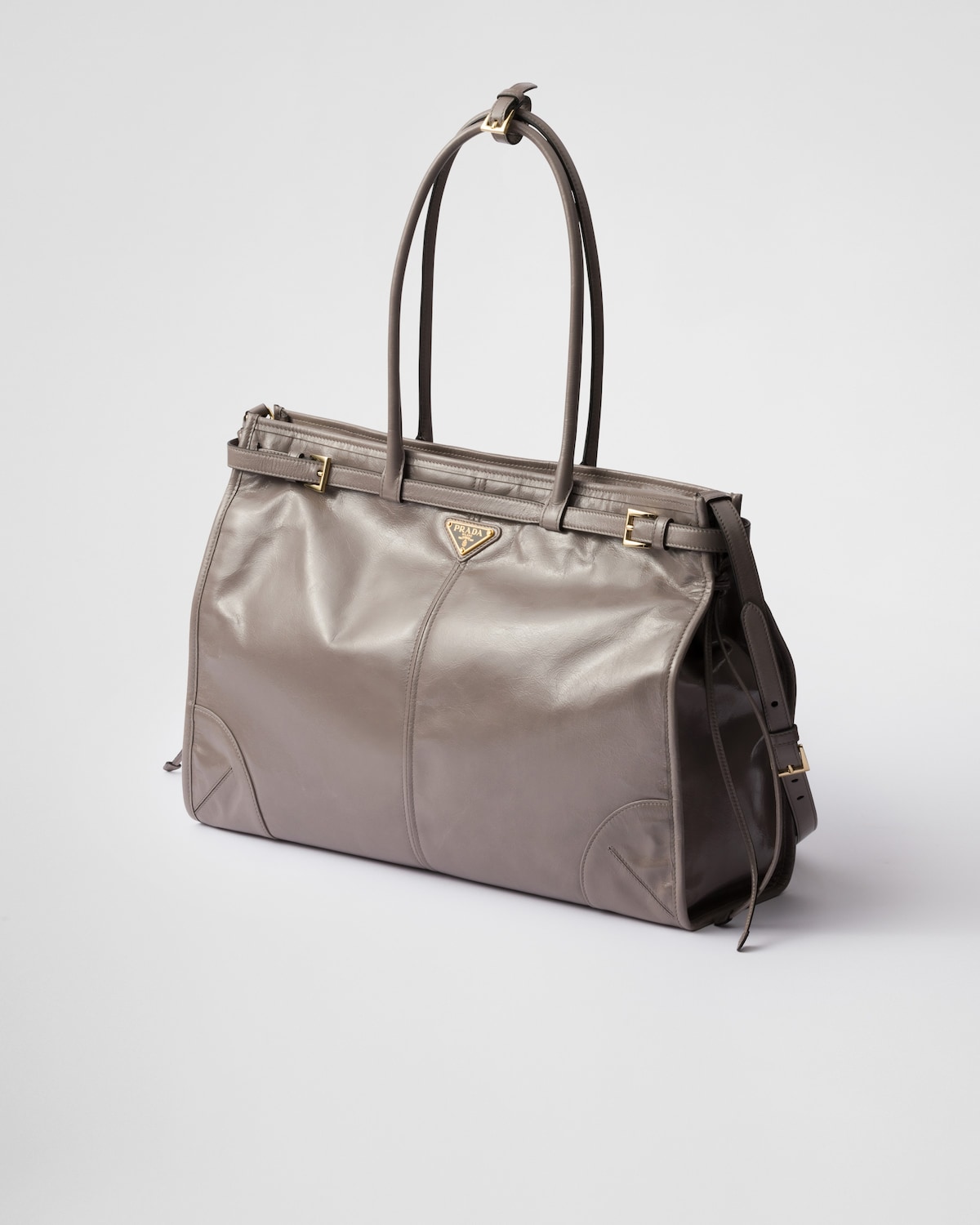 Pewter Extra Large Leather Handbag | PRADA