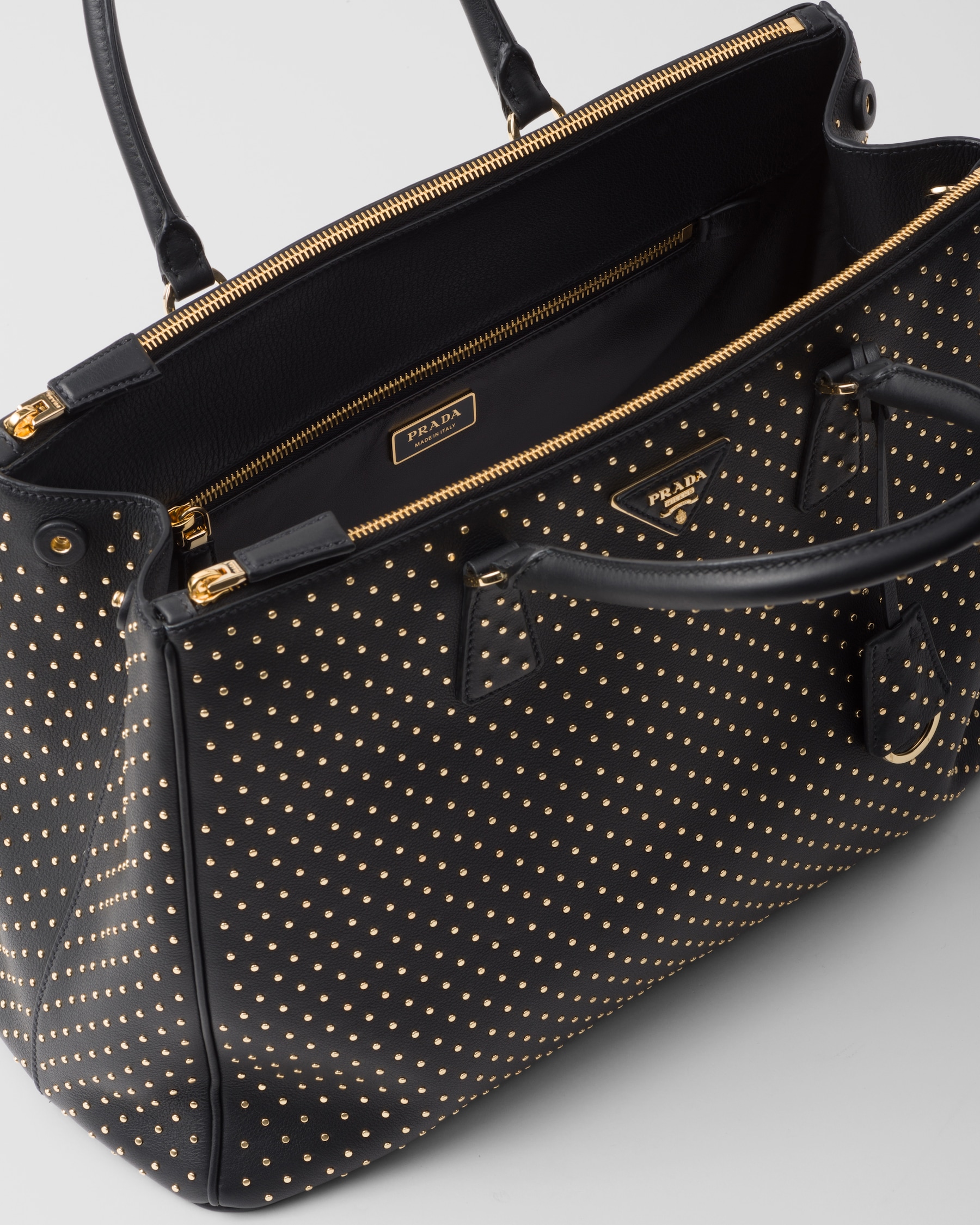 Black Extra-large Prada Galleria Studded Leather Bag | PRADA