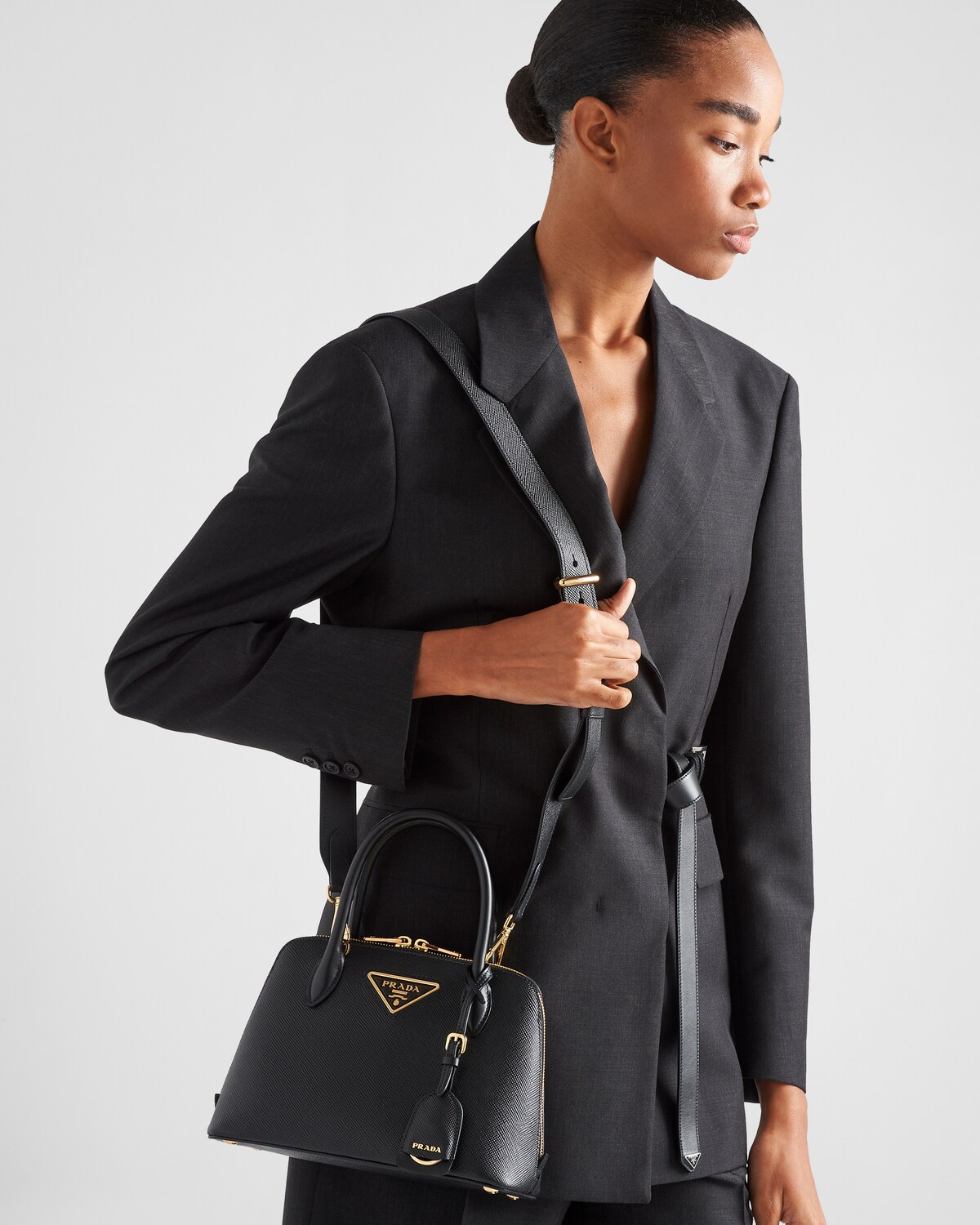 Black Prada Promenade Saffiano Leather Bag | PRADA