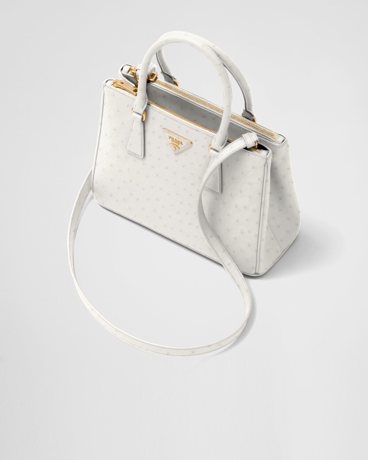 White Medium Prada Galleria Ostrich Leather Bag | PRADA