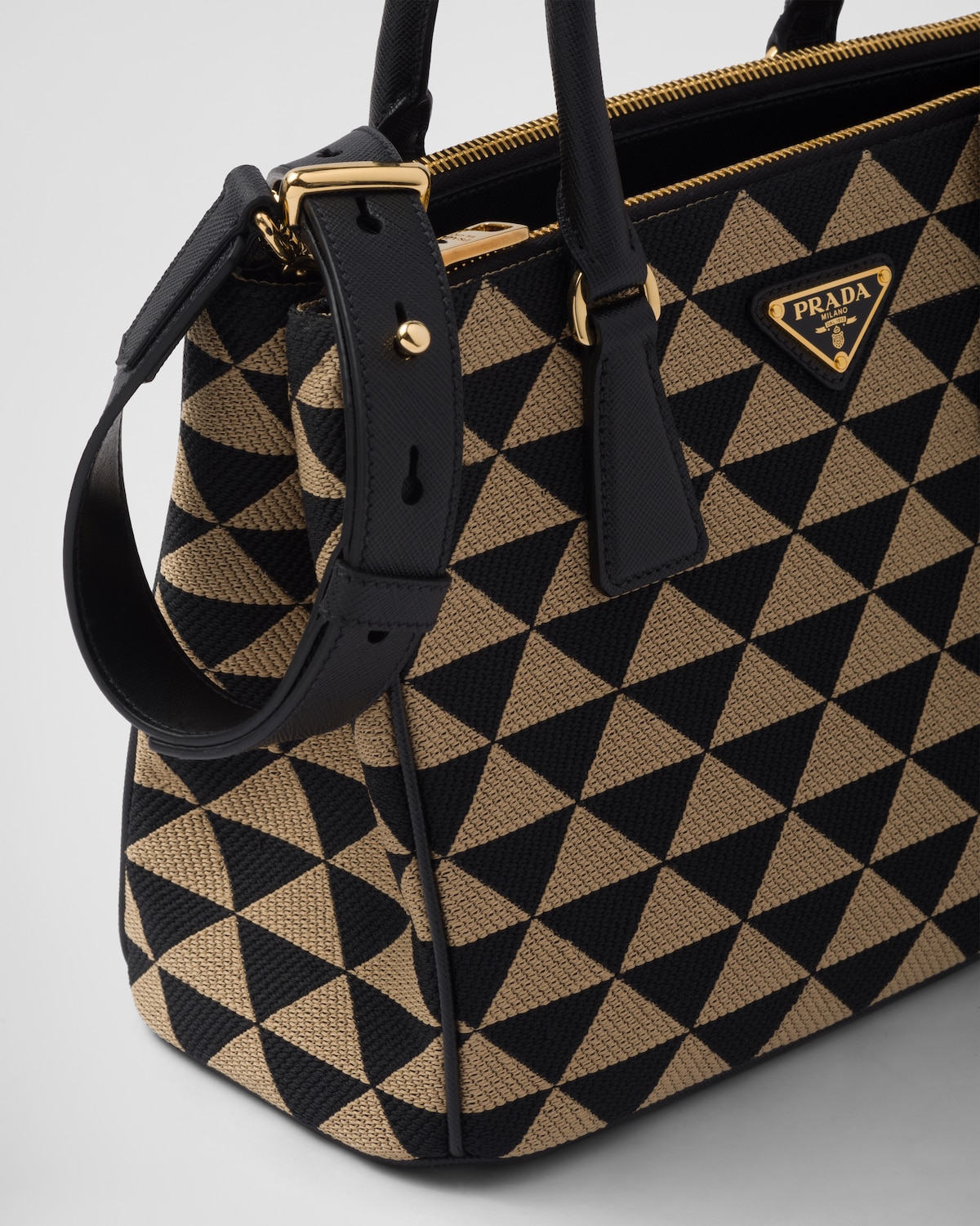 Black/beige Small Prada Symbole Embroidered Fabric Bag | PRADA