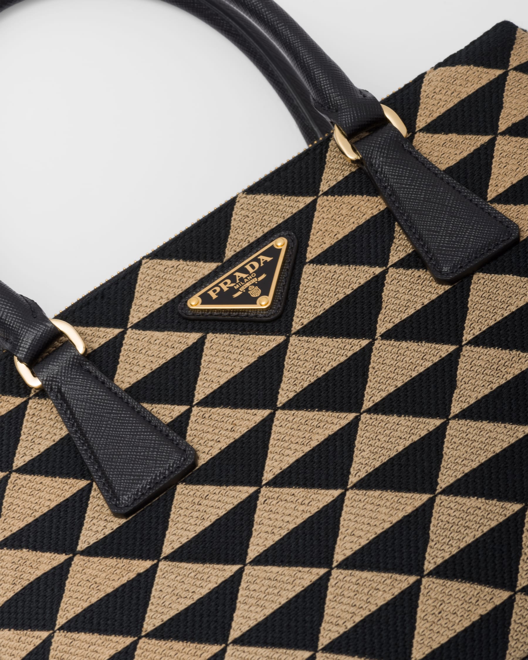 Black/beige Small Prada Symbole Embroidered Fabric Bag | PRADA