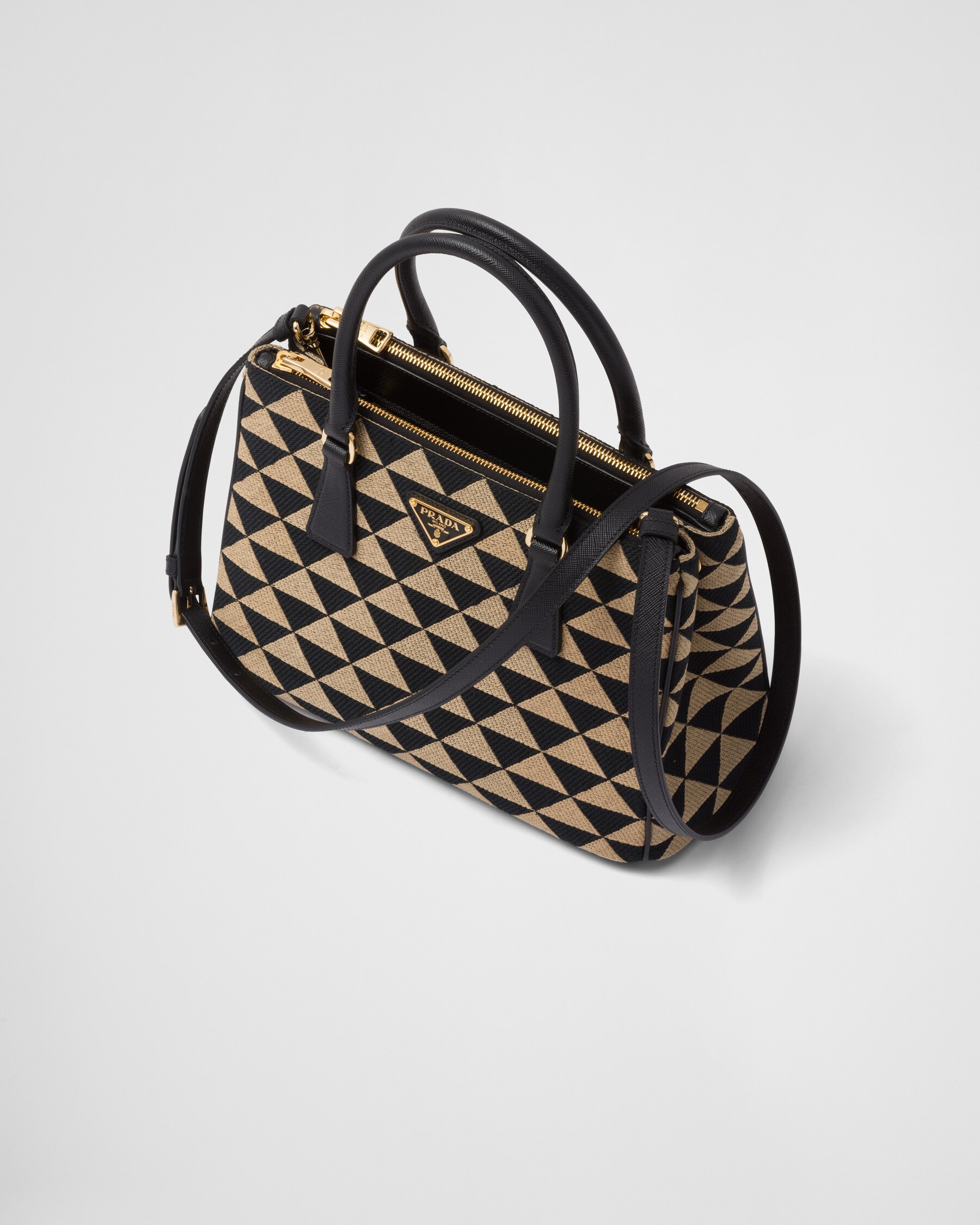 Black/beige Small Prada Symbole Embroidered Fabric Bag | PRADA