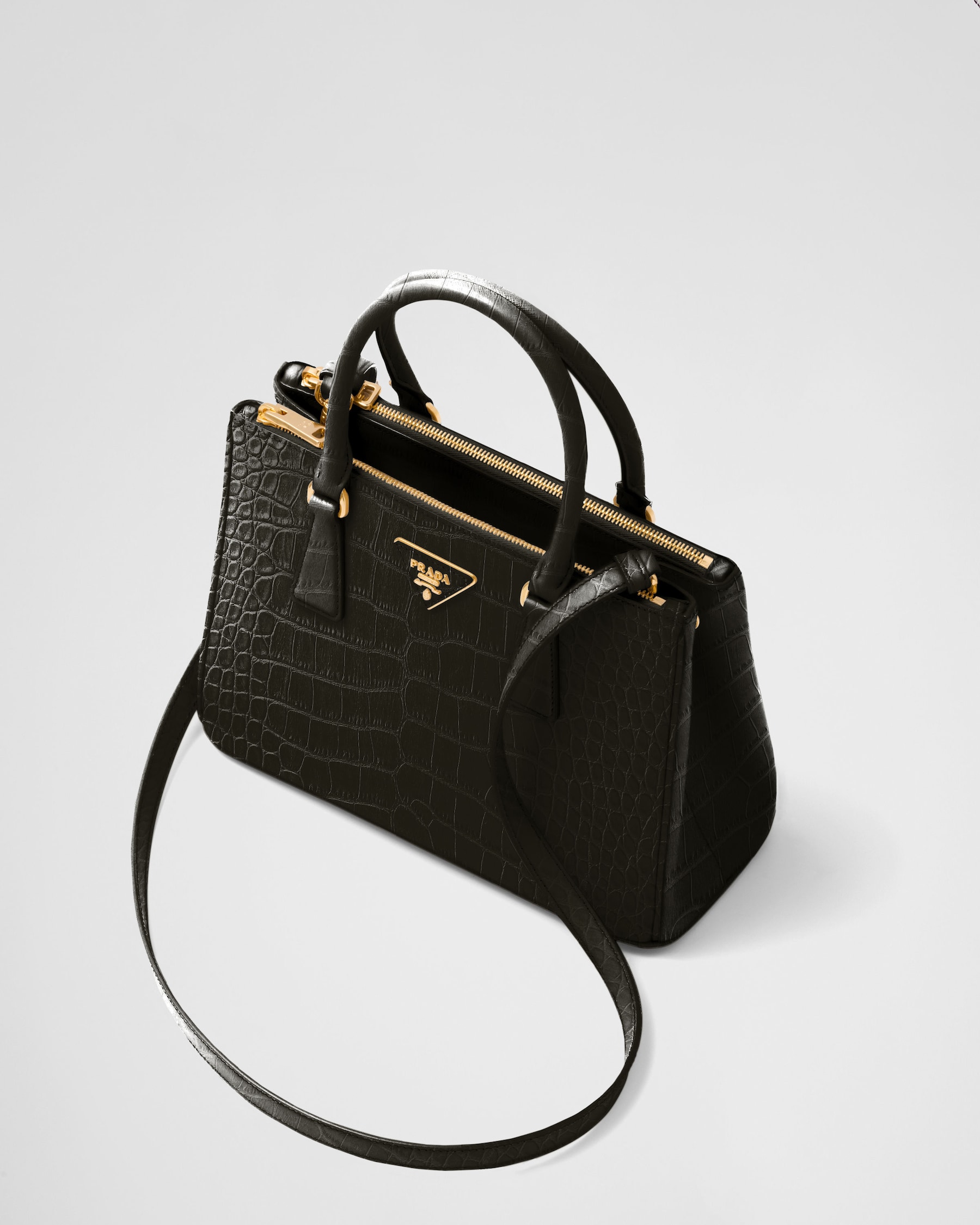 Black Medium Prada Galleria Crocodile Leather Bag | PRADA
