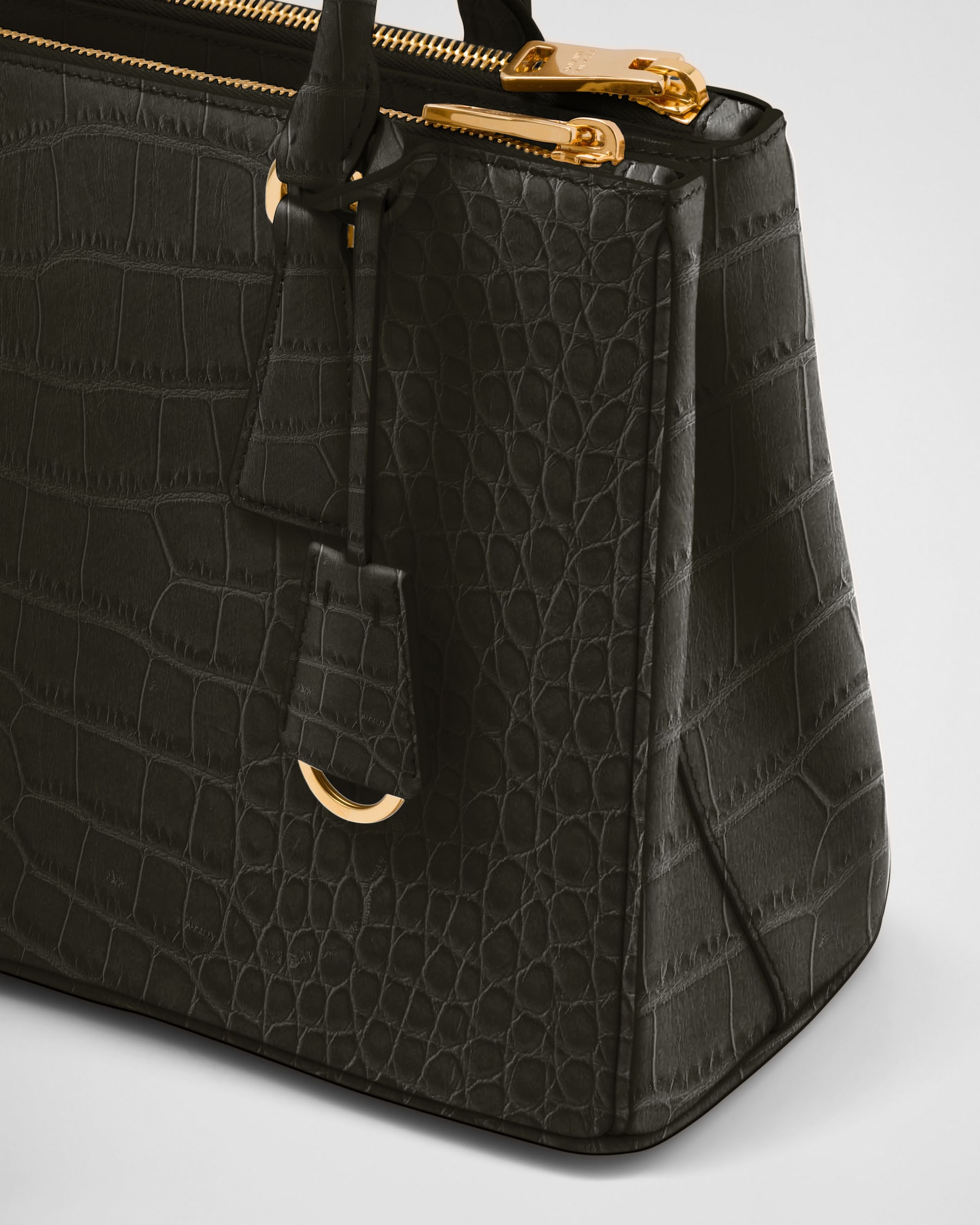 Black Medium Prada Galleria Crocodile Leather Bag | PRADA