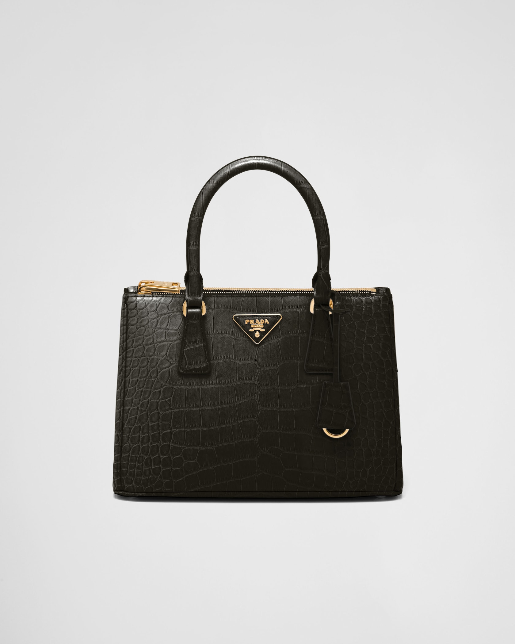 Black Medium Prada Galleria Crocodile Leather Bag | PRADA