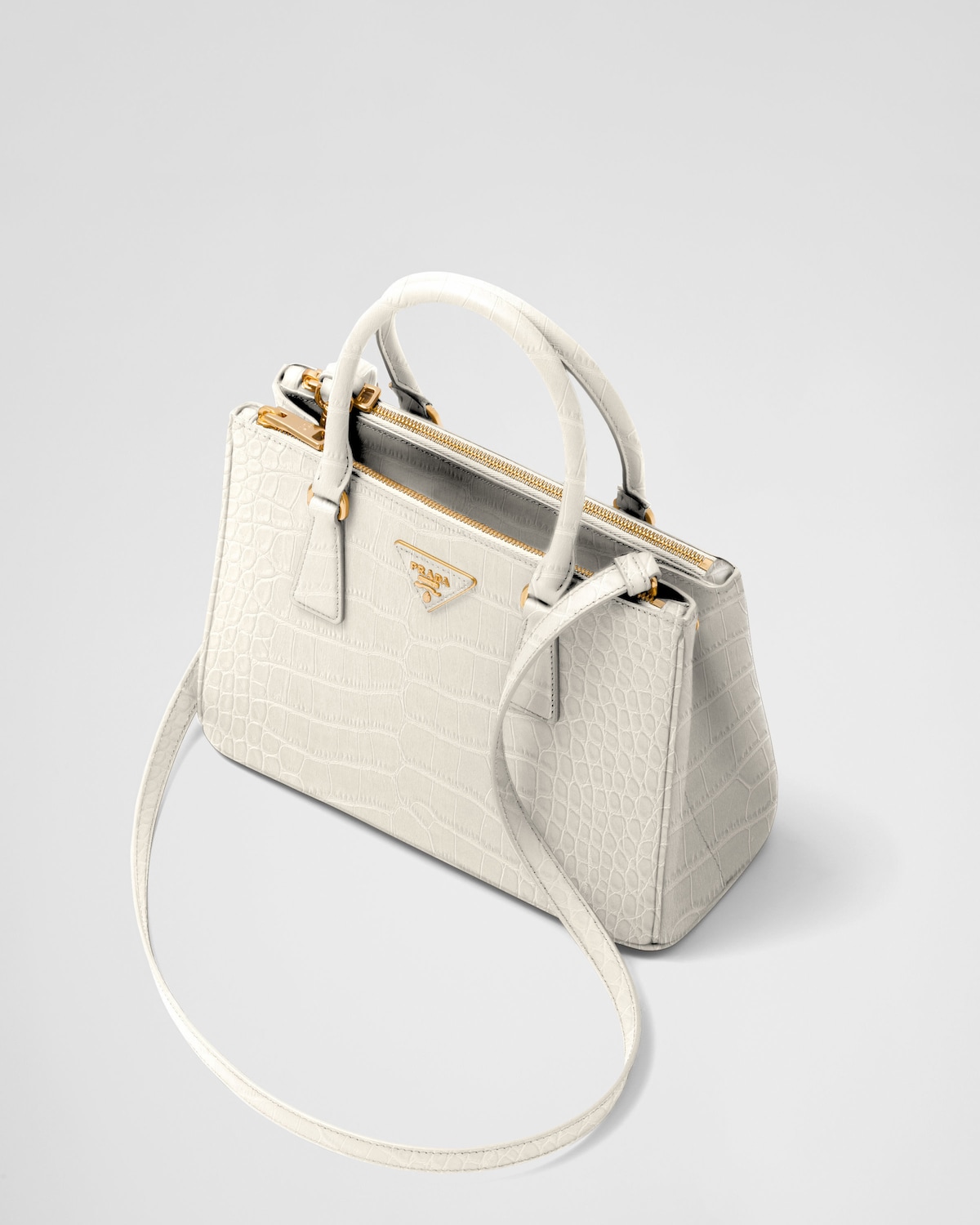 White Medium Prada Galleria Crocodile Leather Bag | PRADA