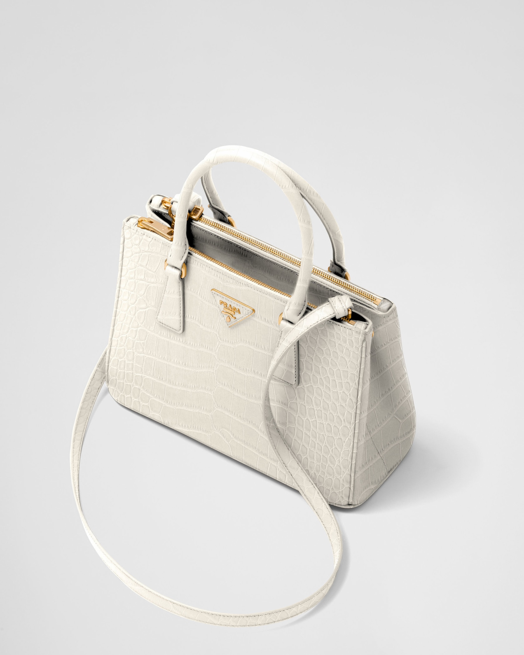 White Medium Prada Galleria Crocodile Leather Bag | PRADA