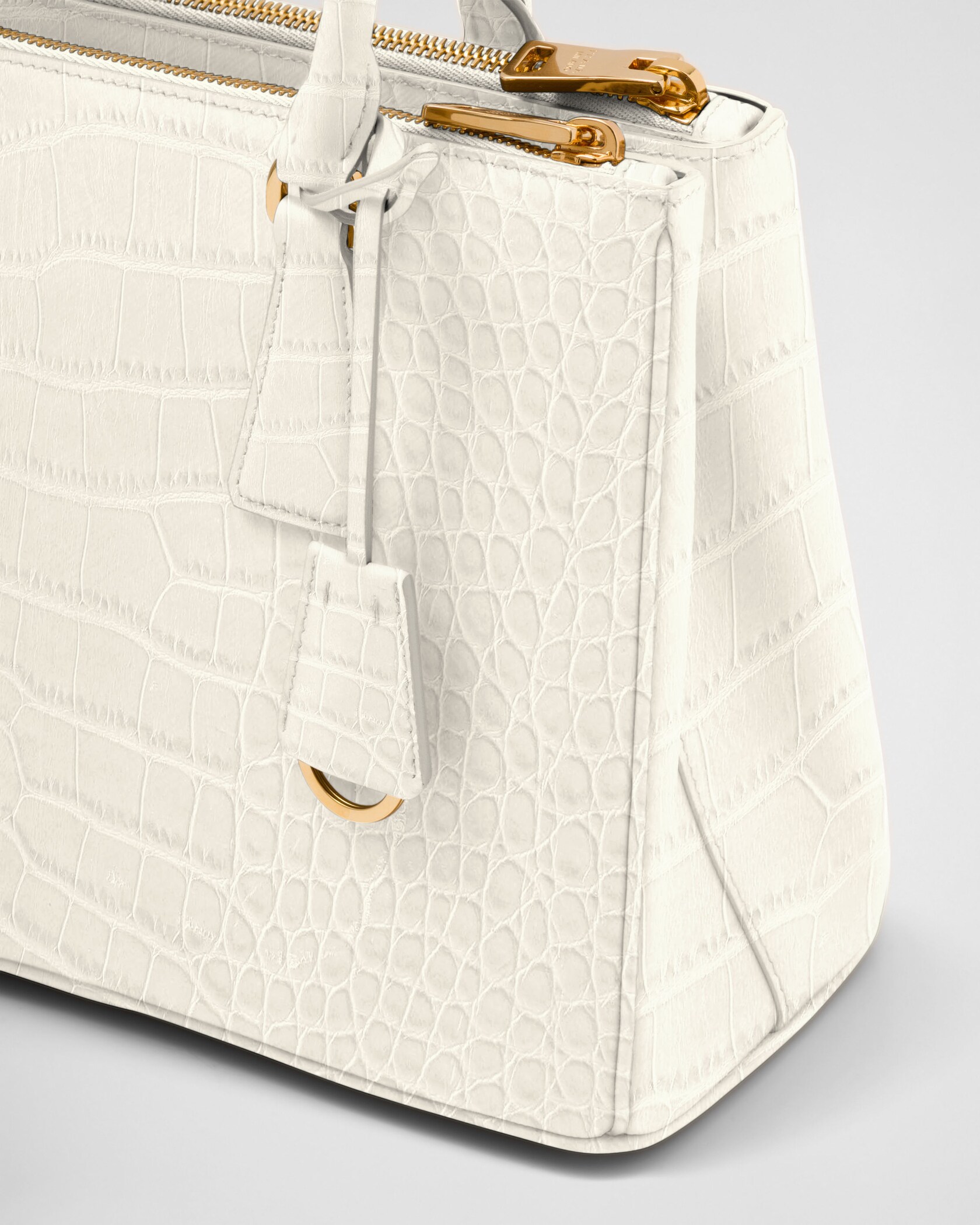 White Medium Prada Galleria Crocodile Leather Bag | PRADA