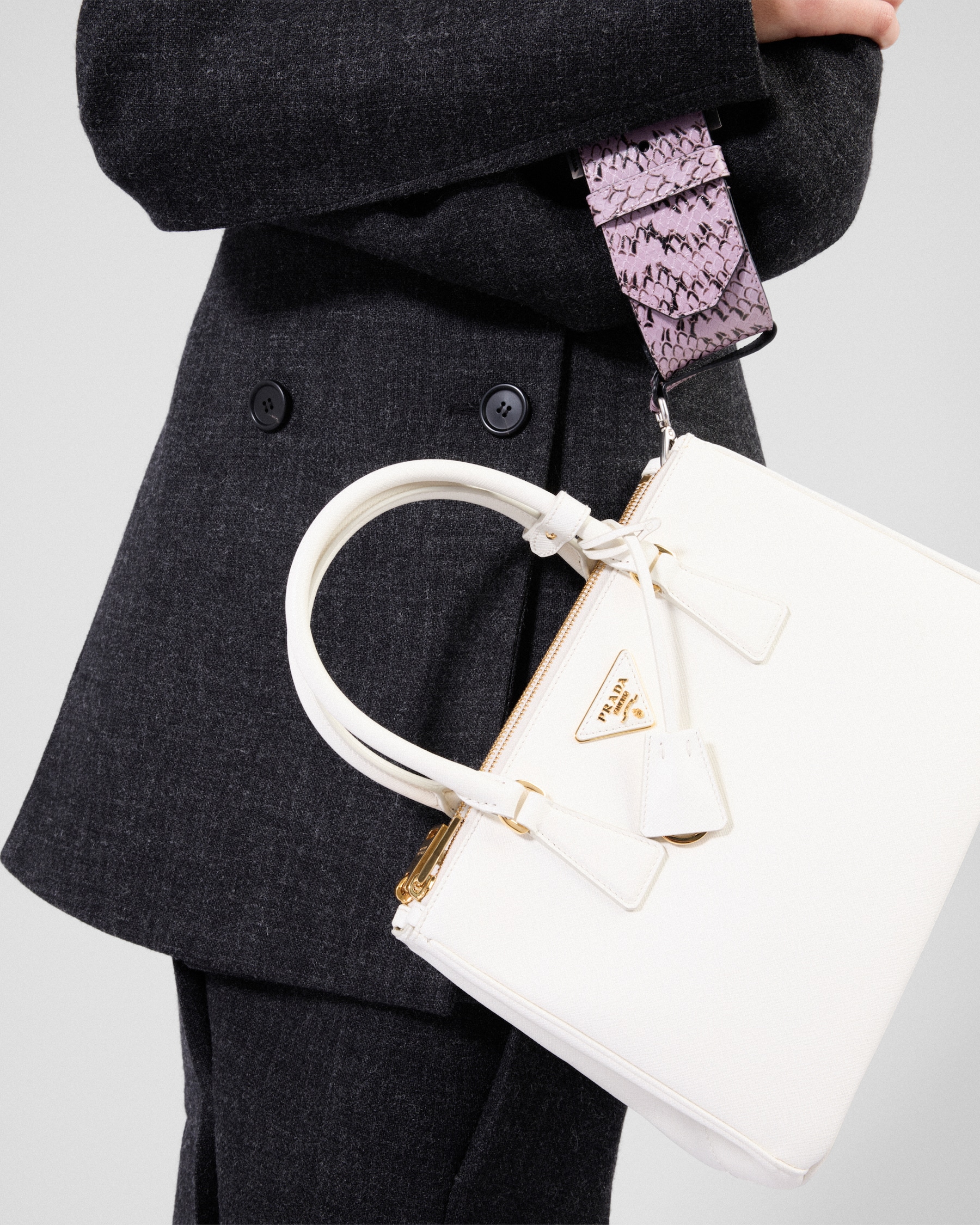 White Medium Prada Galleria Saffiano Leather Bag | PRADA