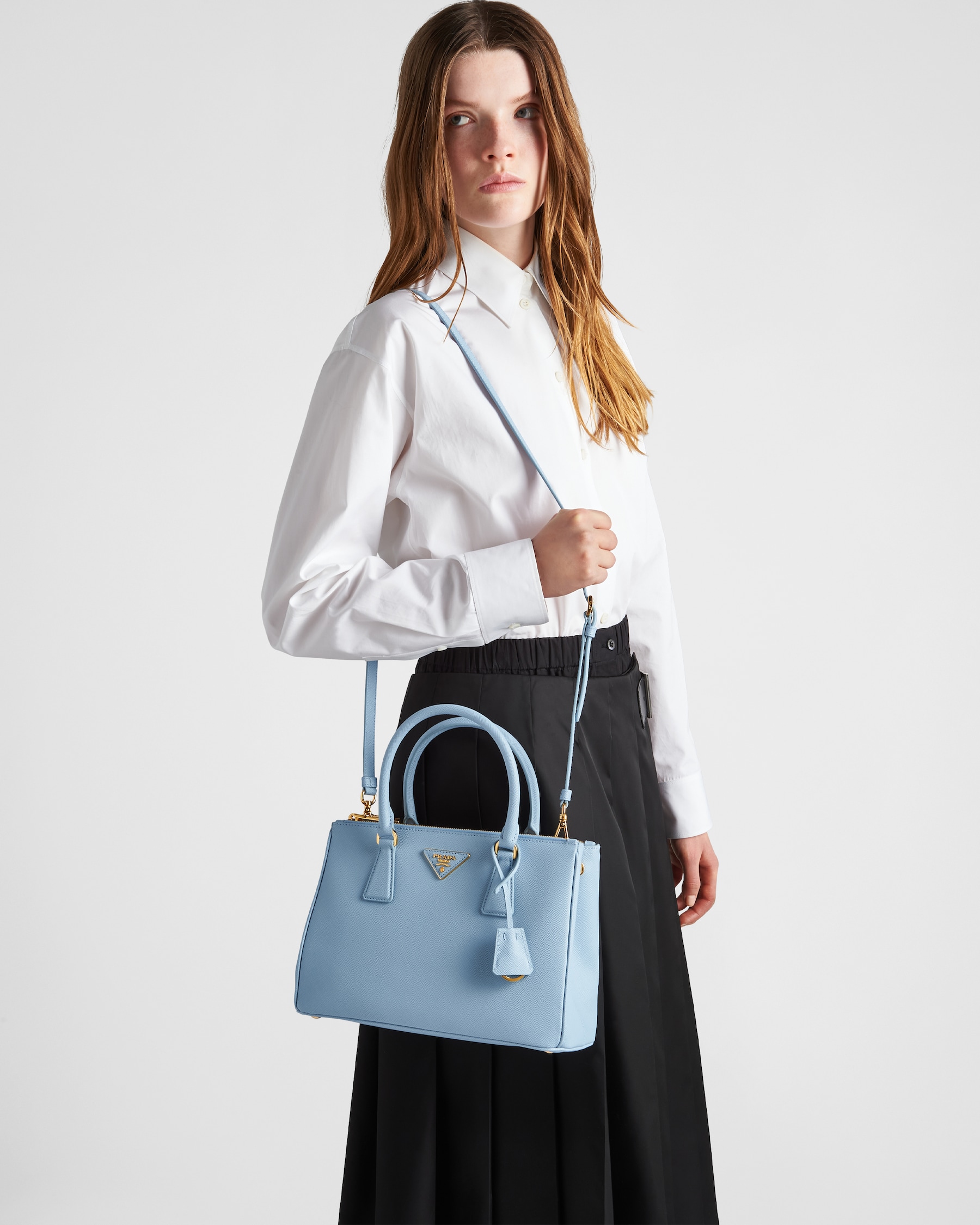Light Blue Medium Prada Galleria Saffiano Leather Bag | PRADA