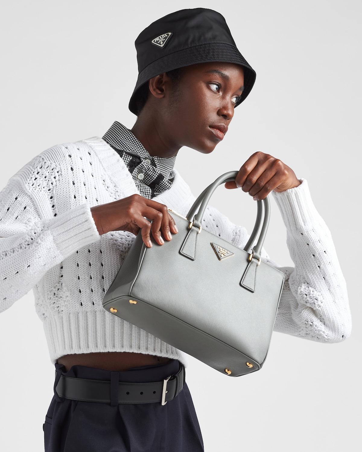 Slate Gray Medium Prada Galleria Saffiano Leather Bag | PRADA
