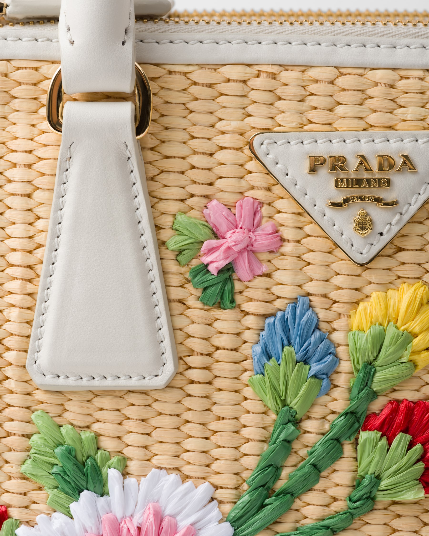Tan/white Small Prada Galleria Crochet And Leather Bag | PRADA