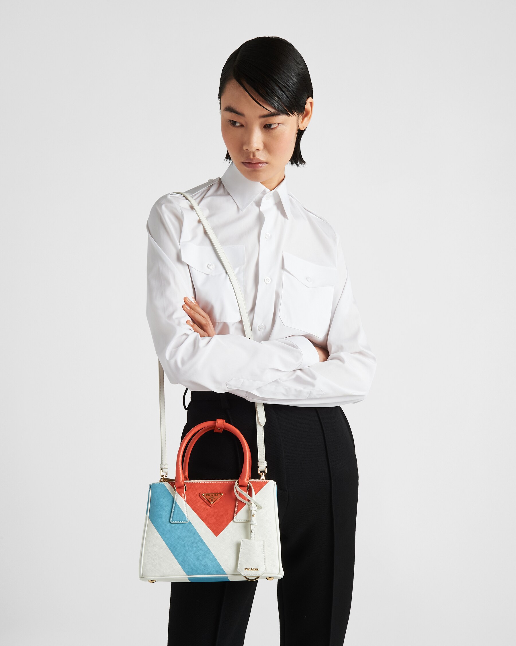 White/orange Small Prada Galleria Saffiano Special Edition Bag | PRADA