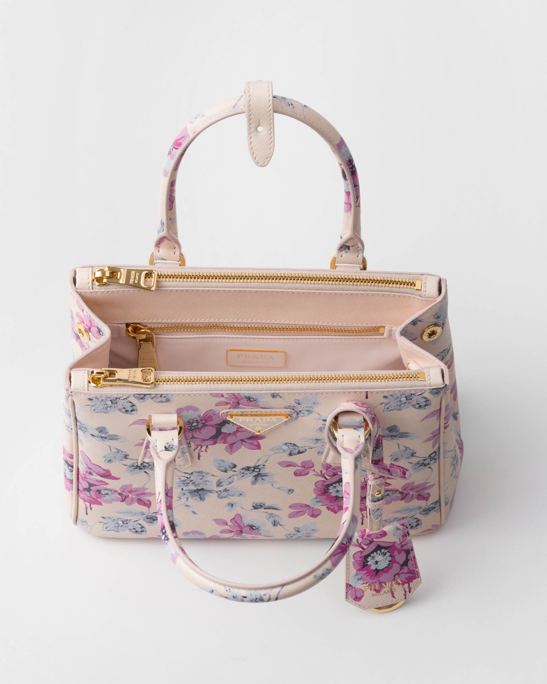 Begonia Pink Prada Galleria Printed Saffiano Leather Bag | PRADA