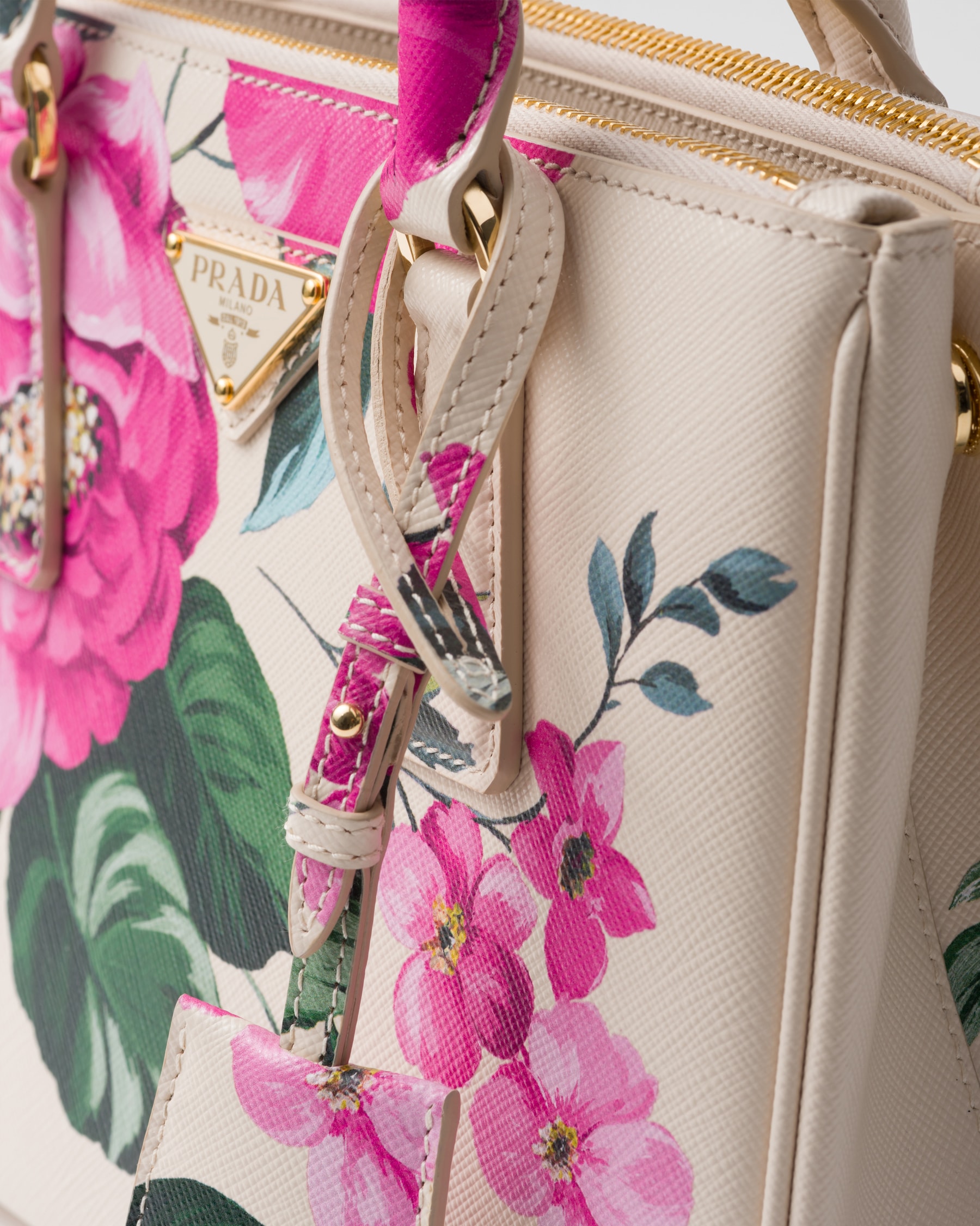 Begonia Pink Prada Galleria Printed Saffiano Leather Bag | PRADA