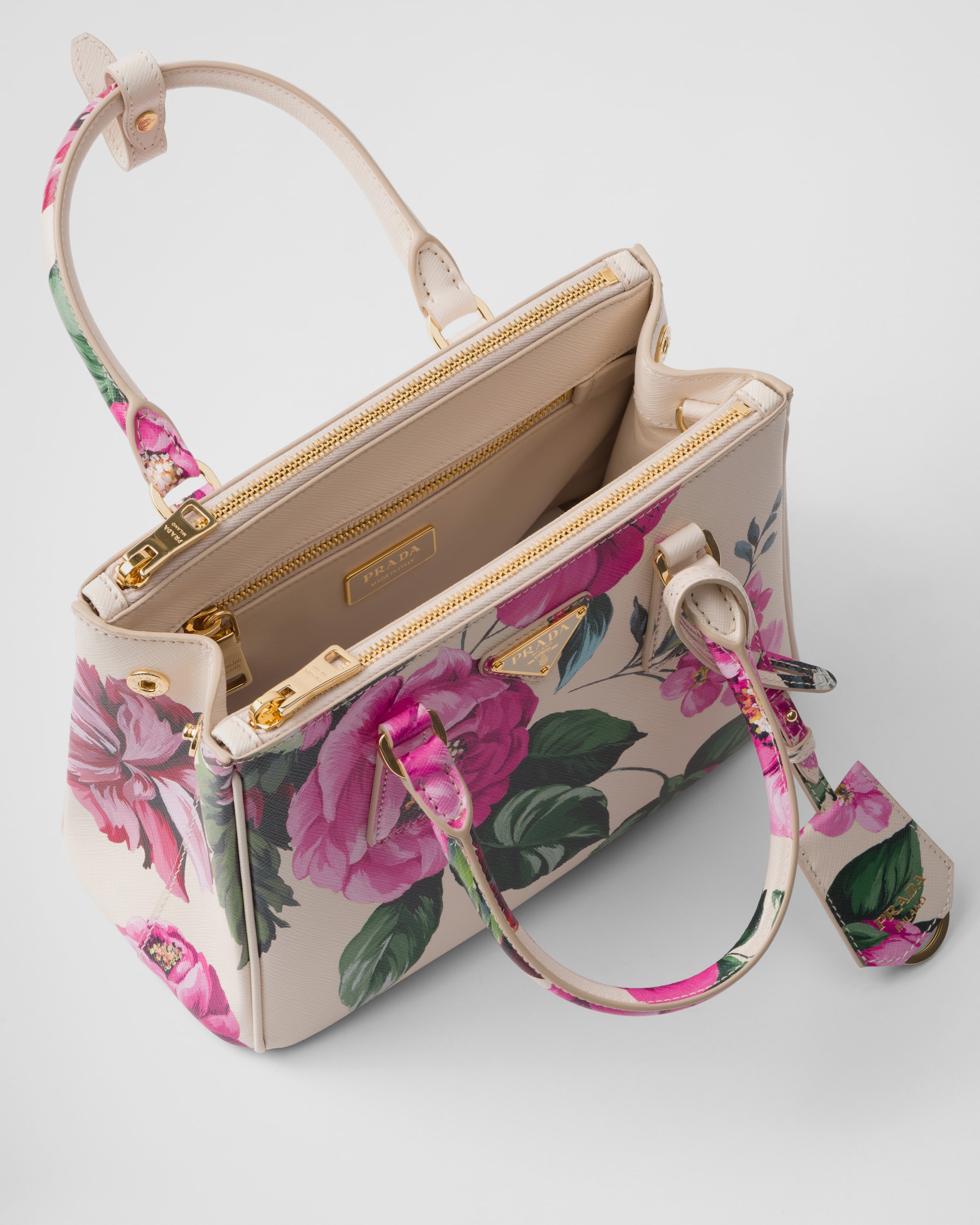 Begonia Pink Prada Galleria Printed Saffiano Leather Bag | PRADA