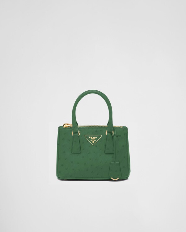 Green Prada Galleria Ostrich Leather Mini-bag | PRADA