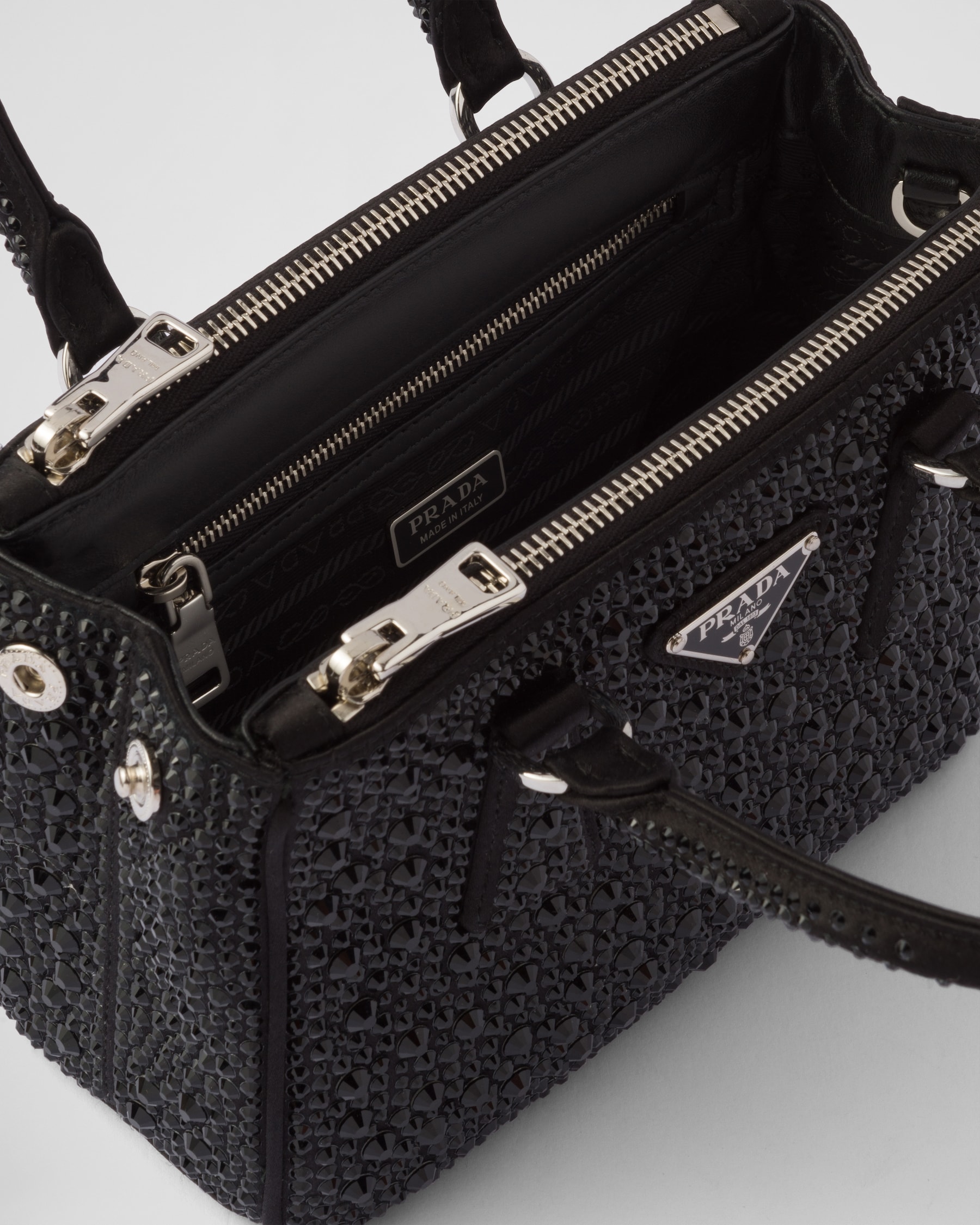Black Prada Galleria Satin Mini-bag With Crystals | PRADA