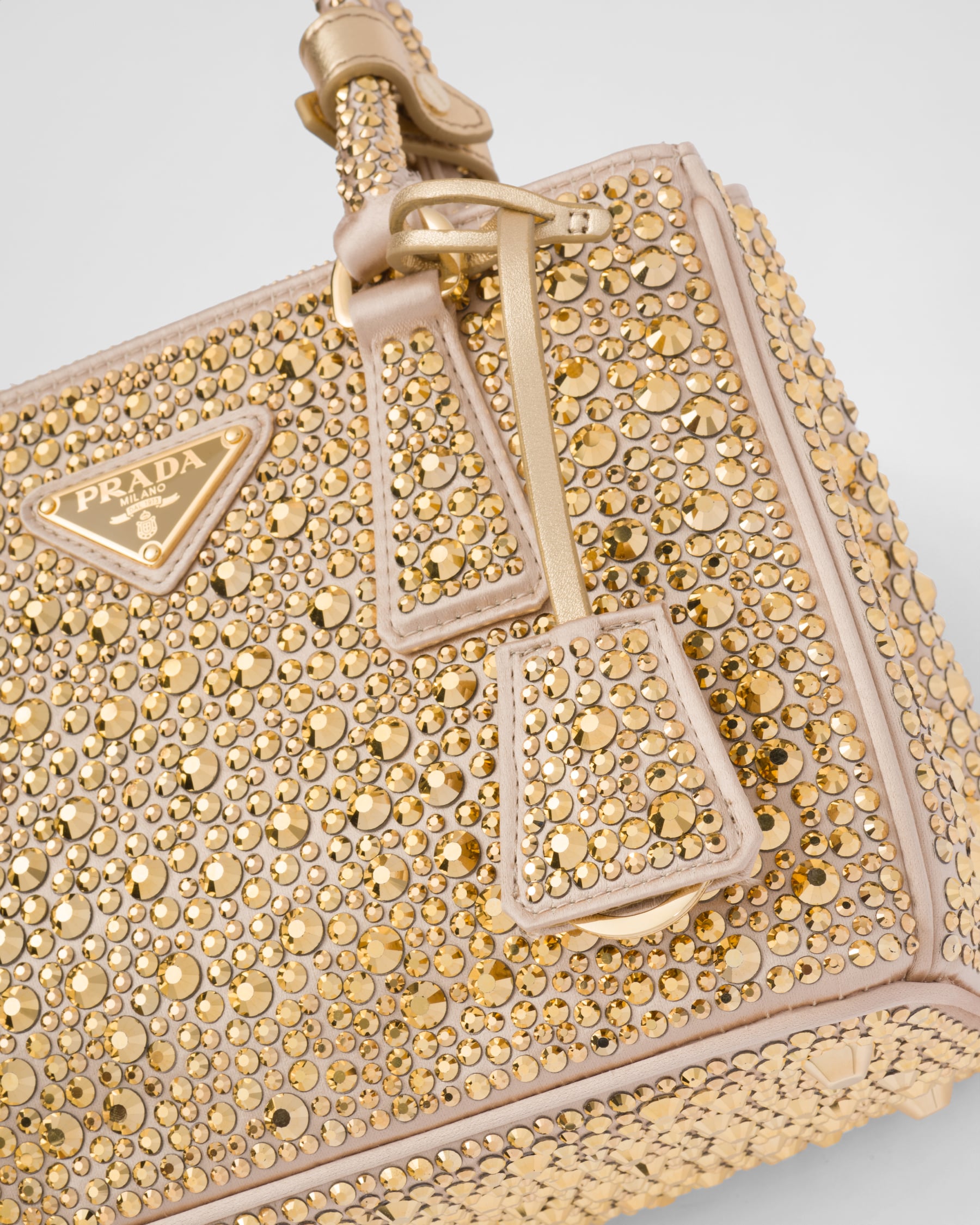 Platinum Prada Galleria Satin Mini-bag With Crystals | PRADA