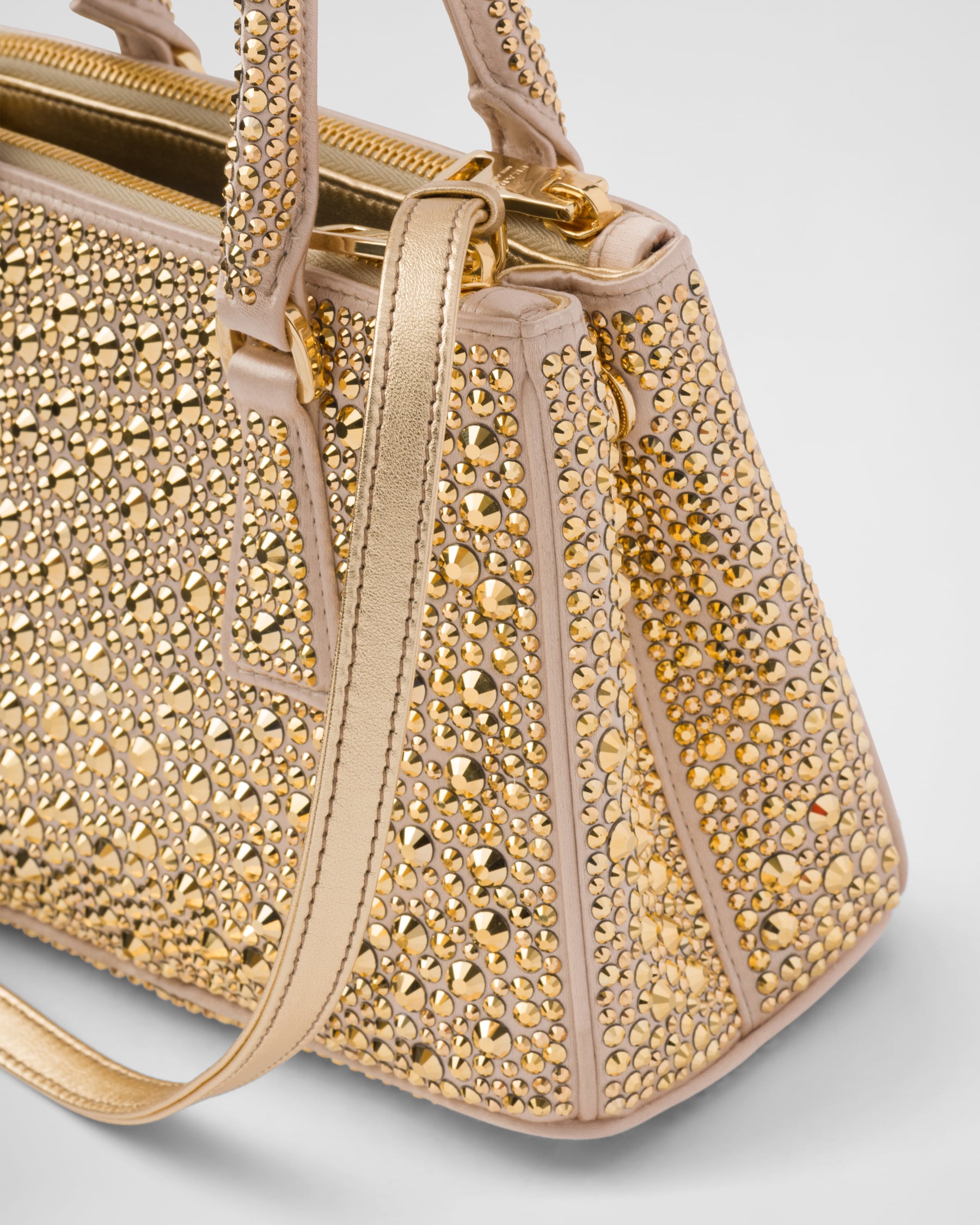 Platinum Prada Galleria Satin Mini-bag With Crystals | PRADA