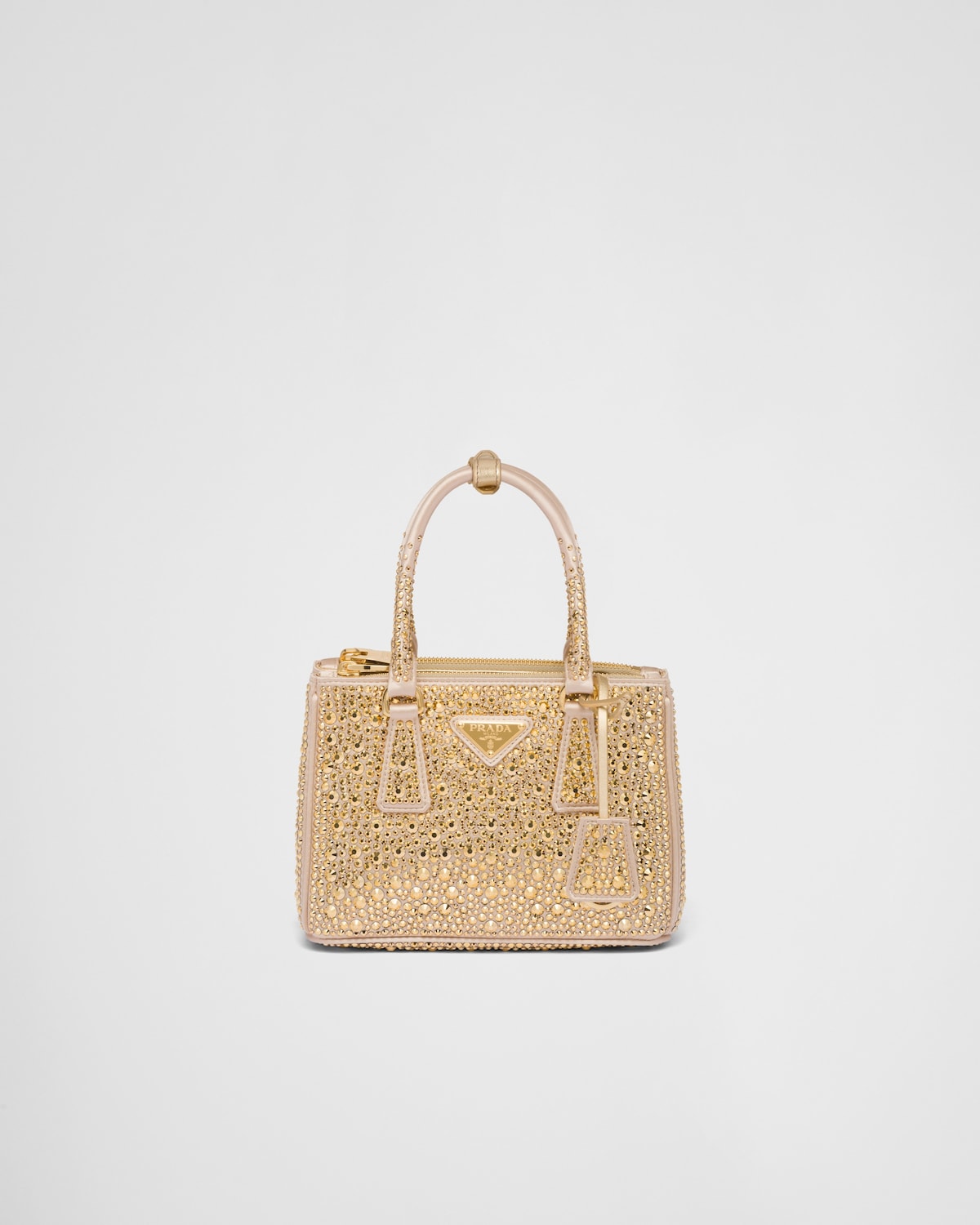 Platinum Prada Galleria Satin Mini-bag With Crystals | PRADA