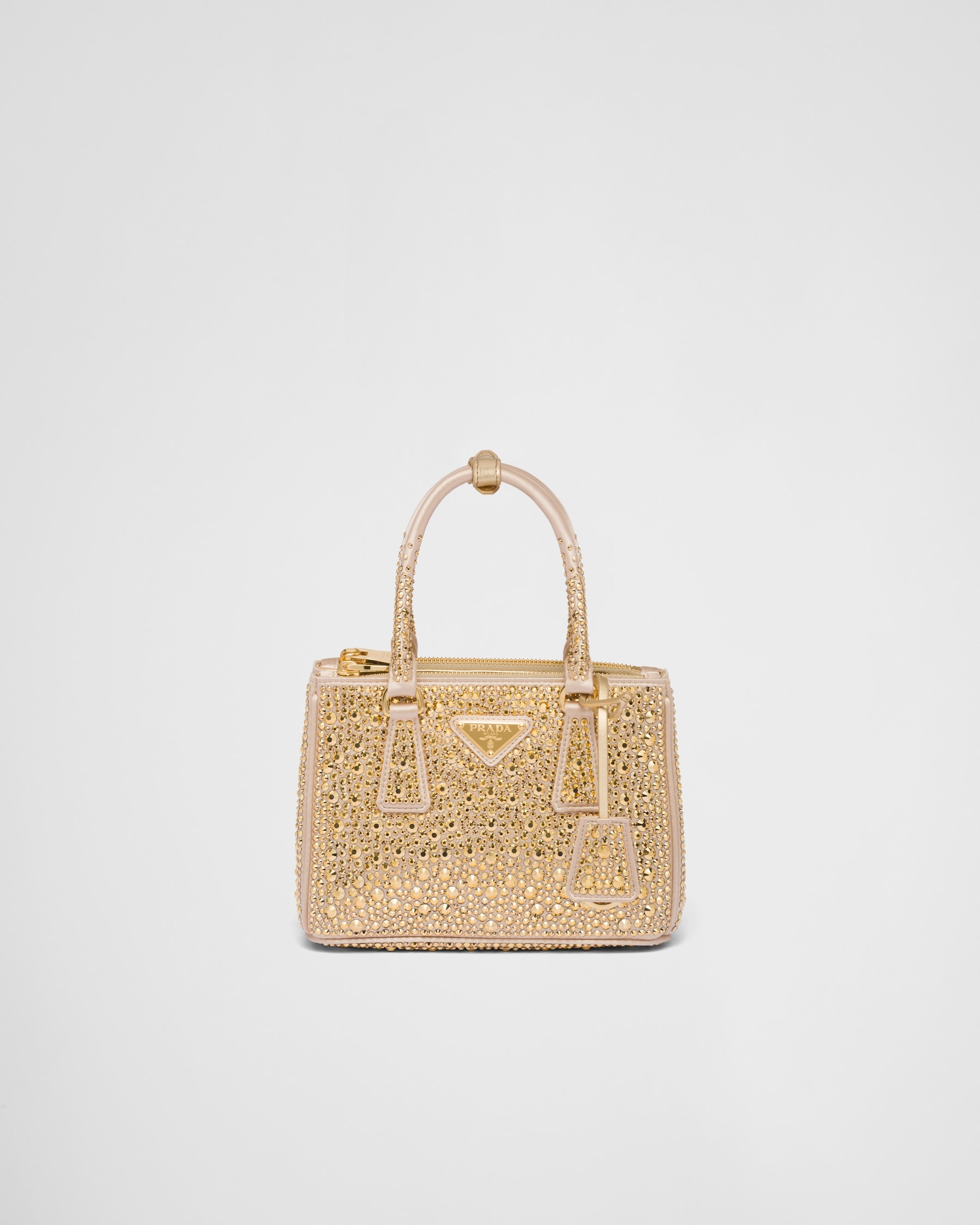 Platinum Prada Galleria Satin Mini-bag With Crystals | PRADA