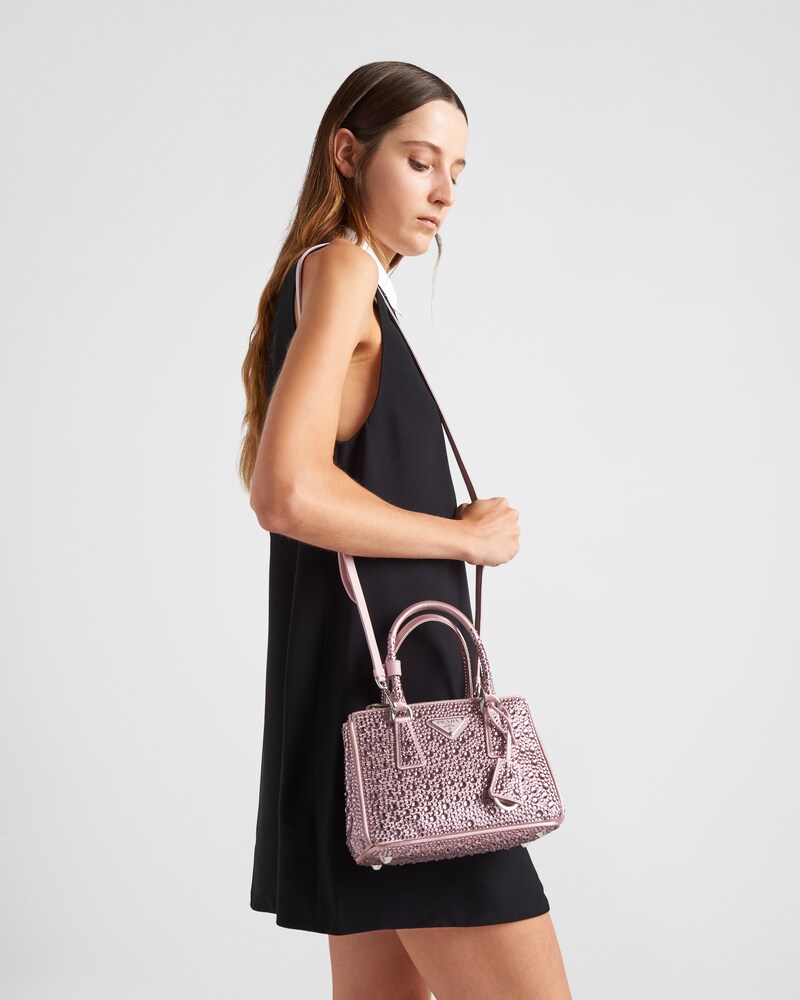 Mini Bolsa Prada Galleria Cetim Com Cristais Rosa Alabastro | PRADA