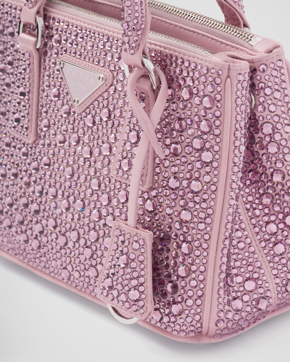 Alabaster Pink Prada Galleria Satin Mini-bag With Crystals | PRADA